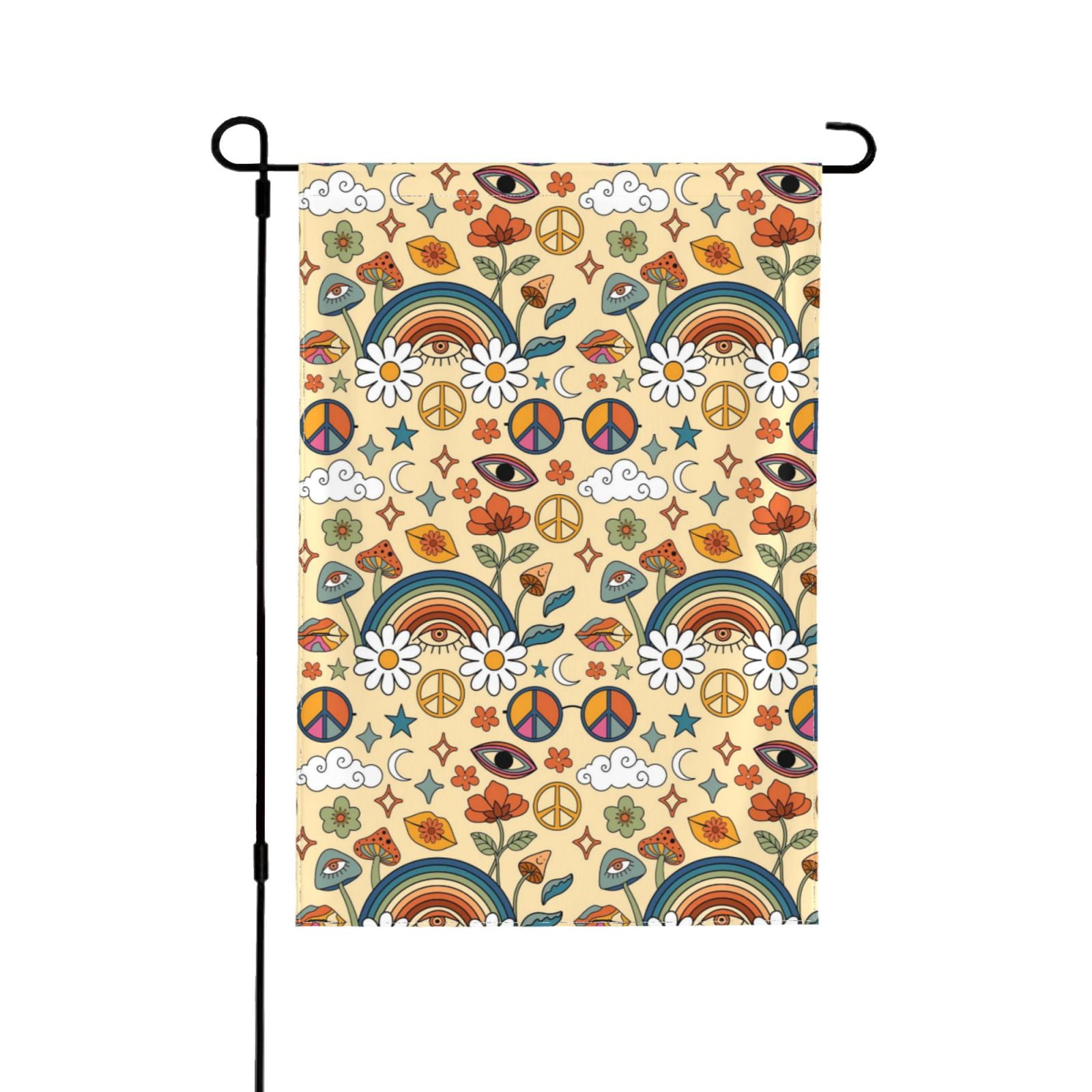Wukai 70s Hippie Style Garden Flags Double Sided Welcome Garden Yard ...
