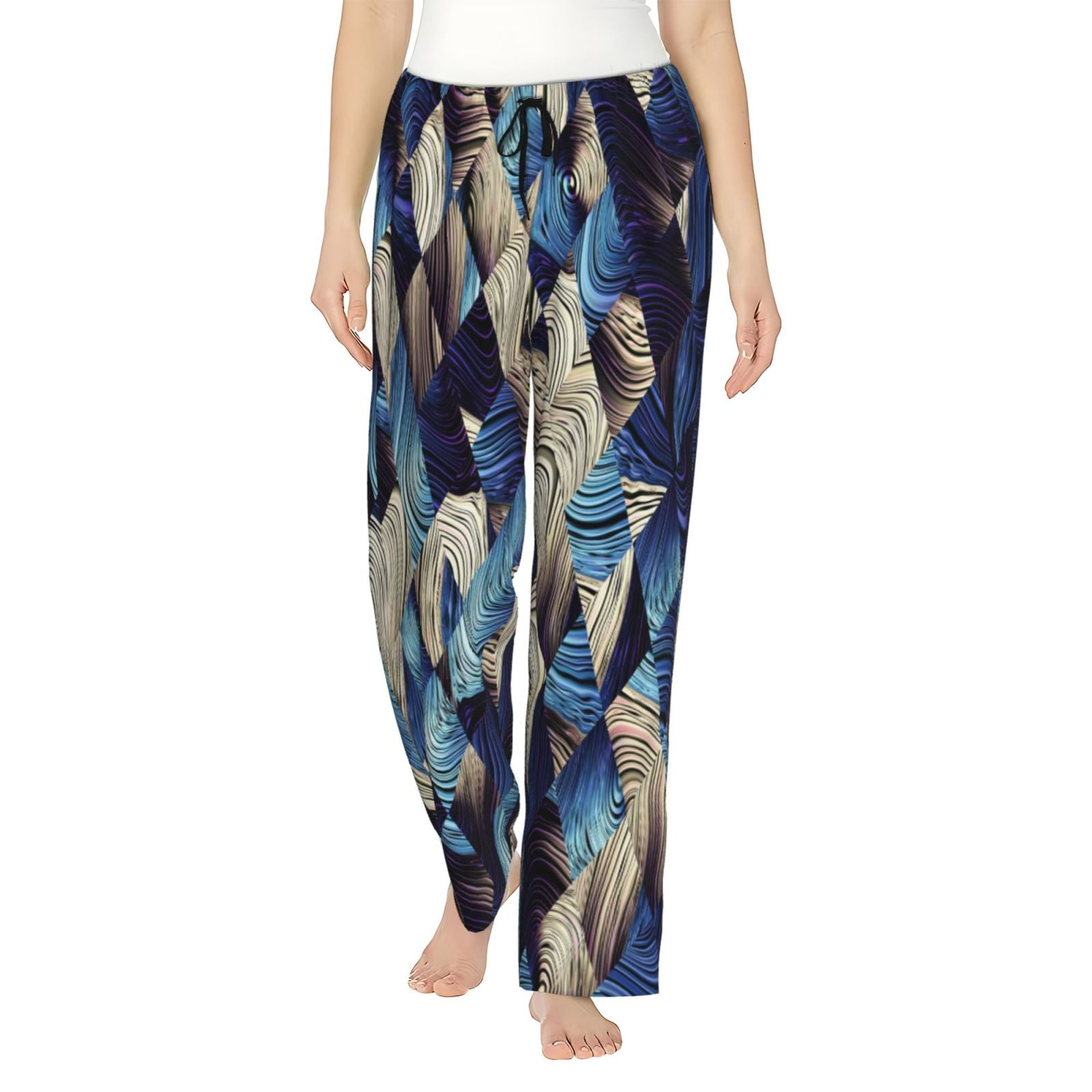 Wukai Abstract Blue Squares Women Pajama Pants Comfy Stretch Drawstring ...