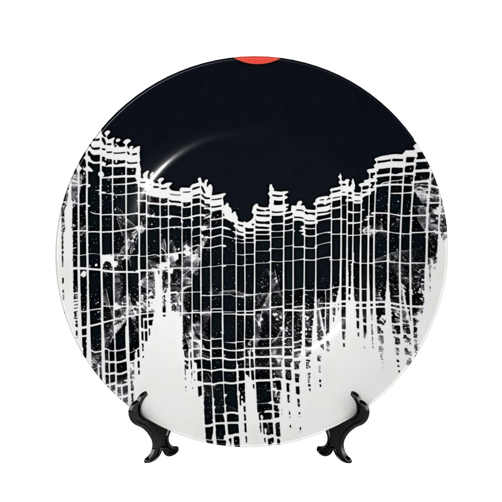 Wukai Abstract Red Sun Design Print Decorative Plate for Display,Bone ...
