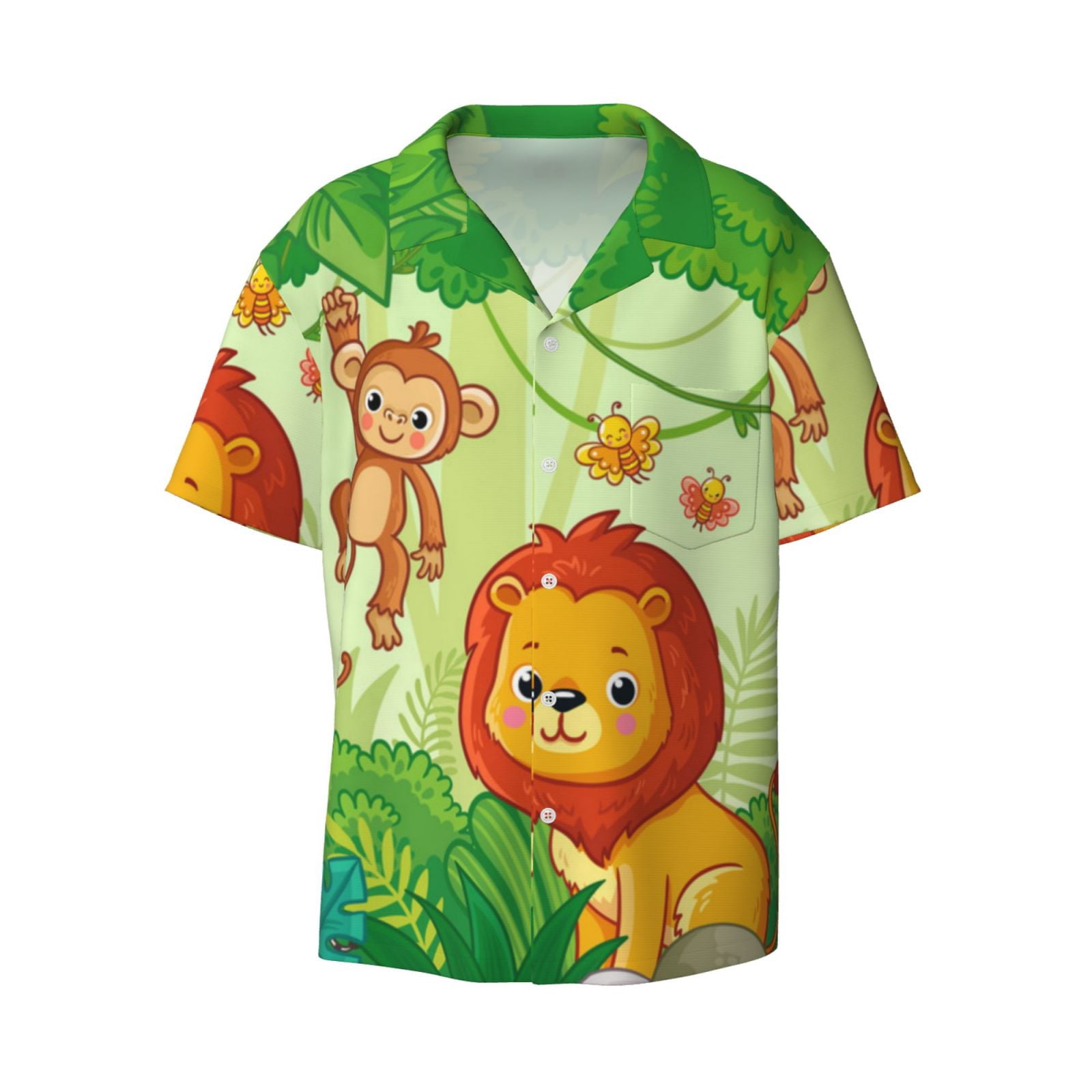 Wukai African Animals in the Jungle Men's Casual Short-Sleeve Button ...