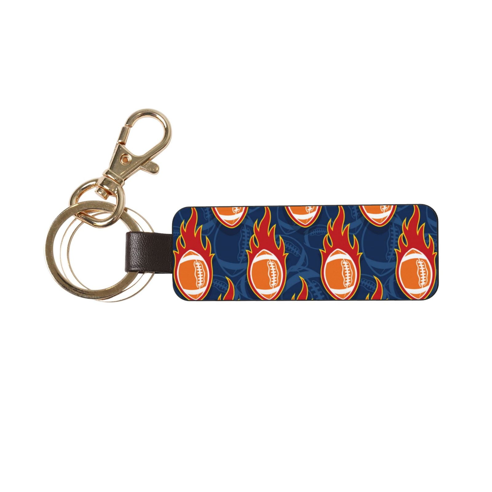 Wukai American Football and Fire Flames Print Leather Car Keychain ...