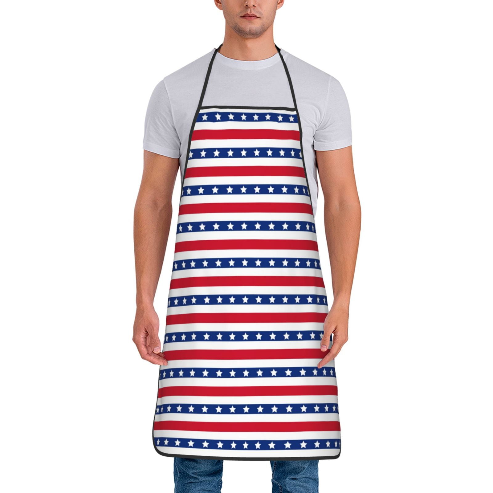 Wukai American Patriotic Stars And Stripes Print Aprons Adjustable Bib ...