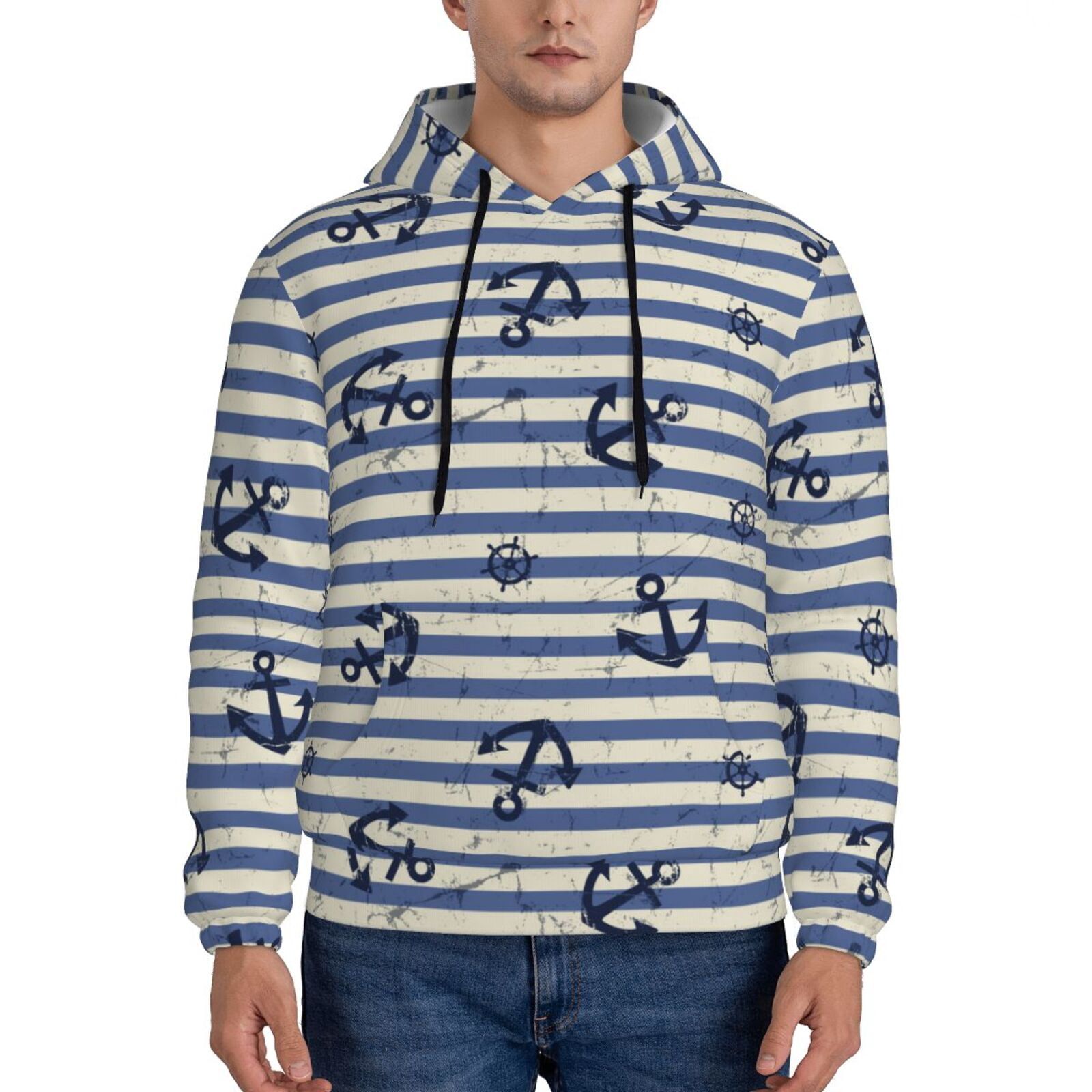 Wukai Anchors And Steering Wheel Print Men Hoodies Fleece Sweatshirts ...
