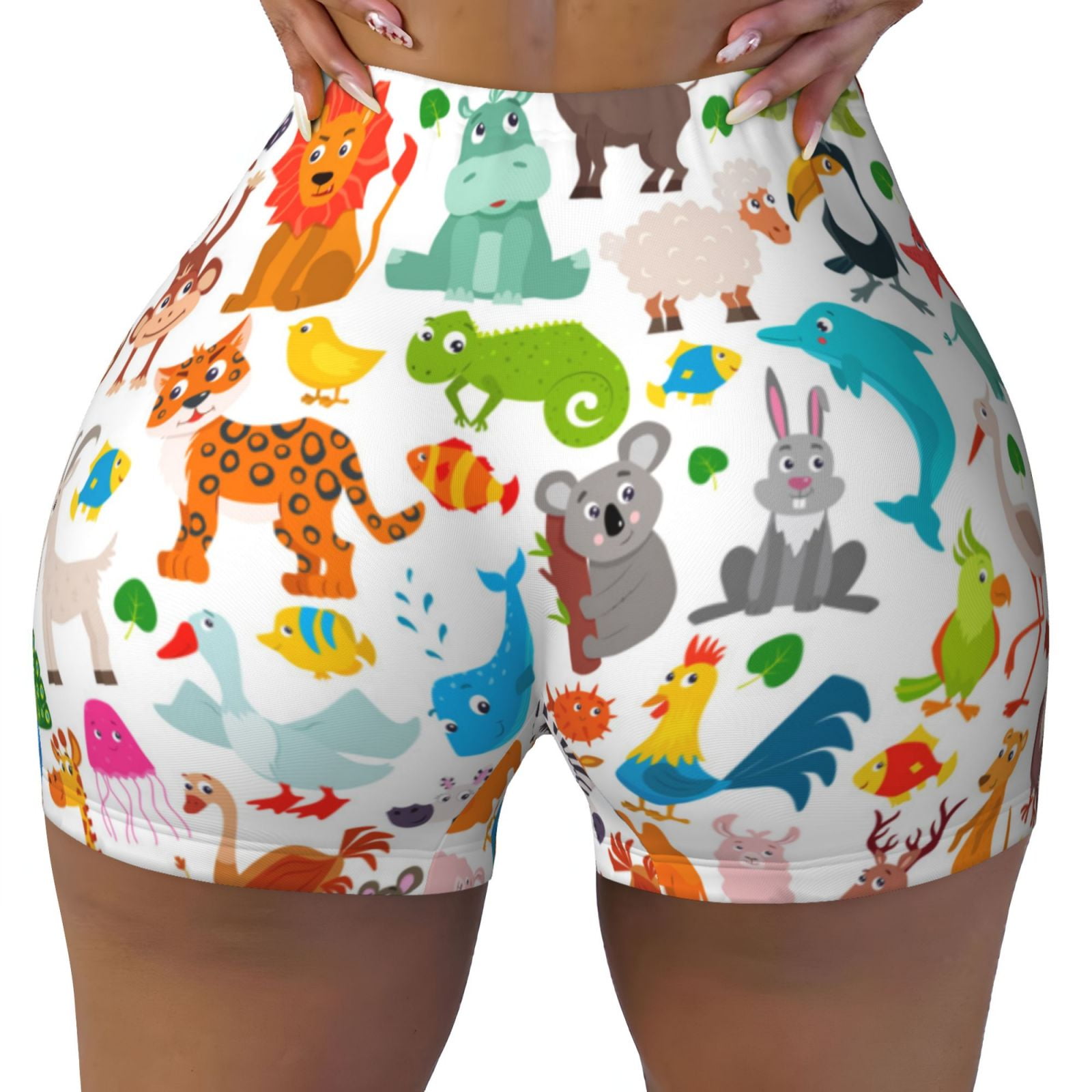 Wukai Animals Print Pack Biker Shorts for Women Yoga Workout Gym ...