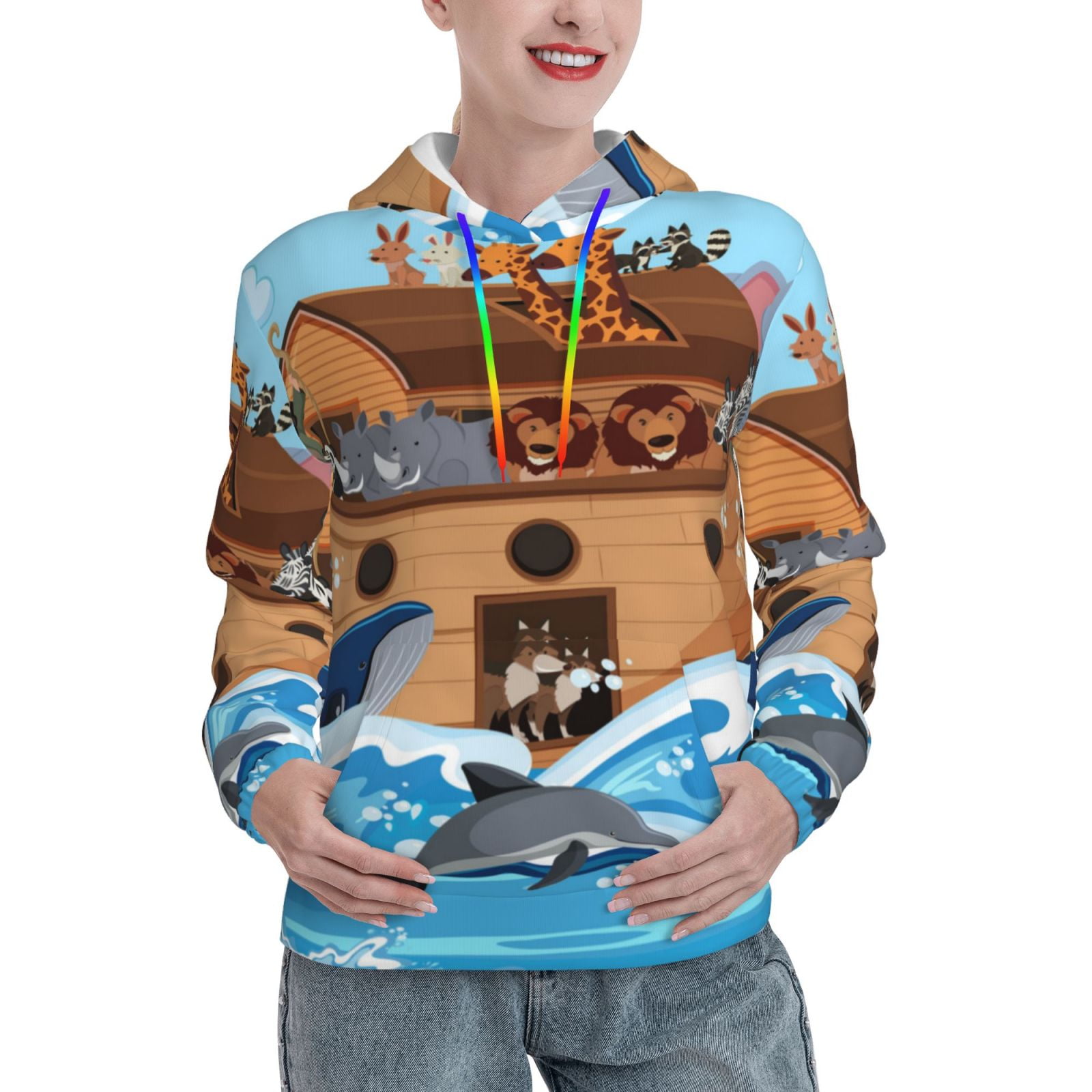 Wukai Animals on Noah's Ark Print Womens Hoodies Fleece Sweatshirts ...