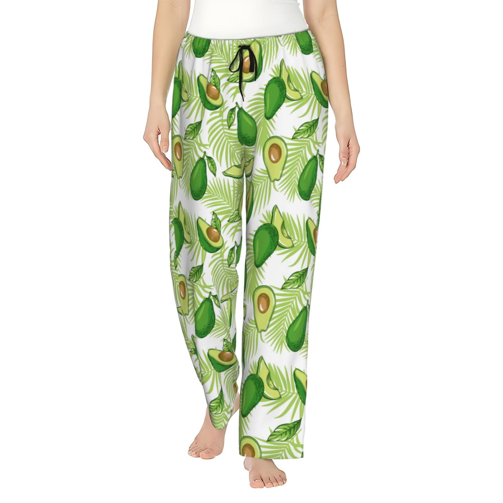 Wukai Avocado And Tropical Palm Leaves Women Pajama Pants Comfy Stretch ...