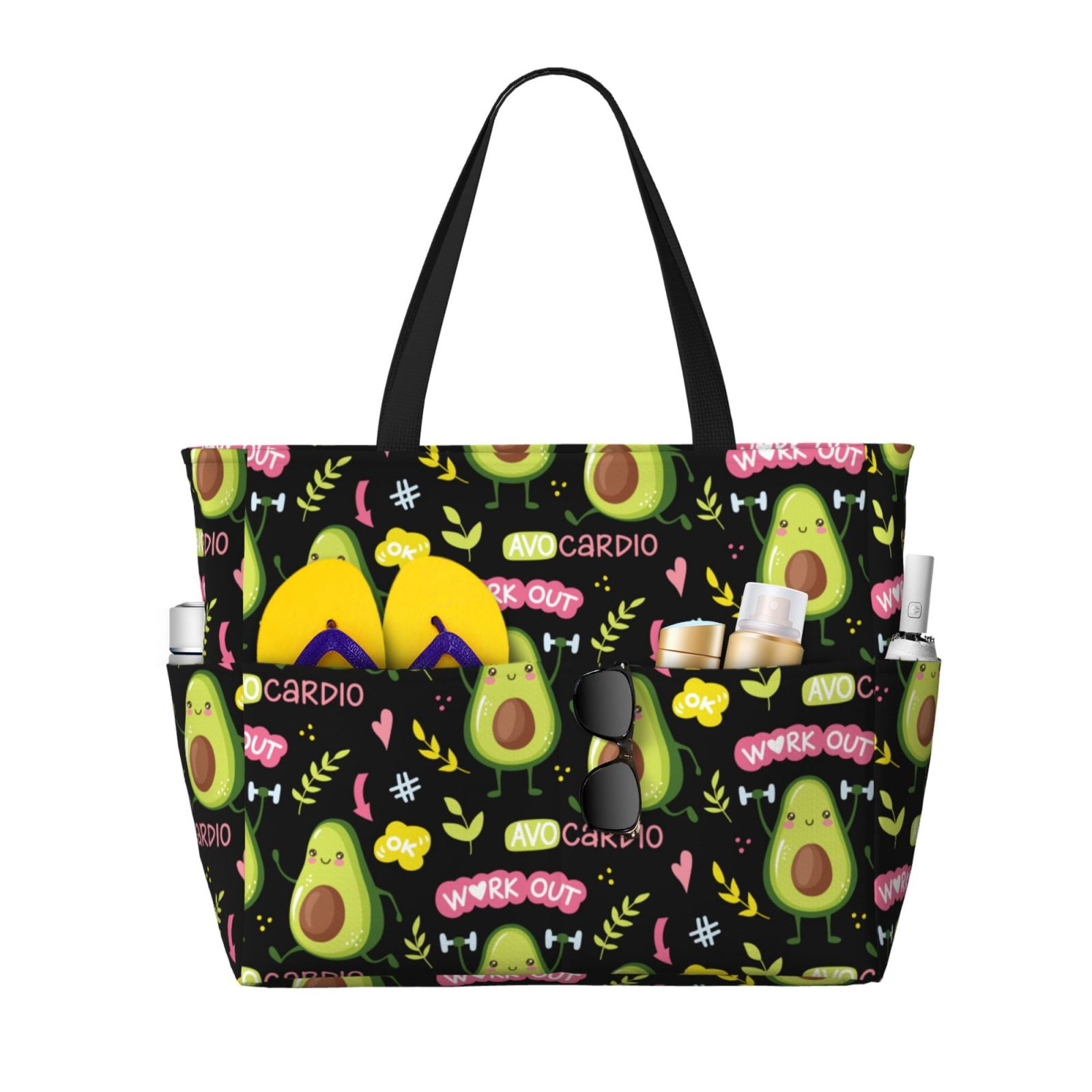 Wukai Avocado Work Out Print Zipper Bag,large Beach Tote Bag,Waterproof ...