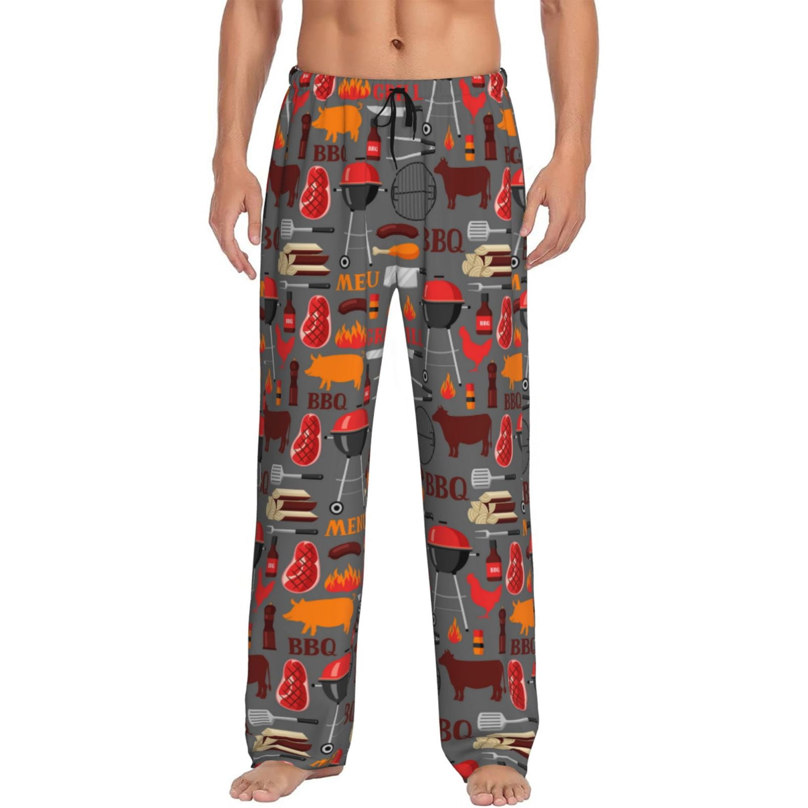 Wukai BBQ Icons Mens PJ Pajama Pants|Sleepwear Plaid PJs with Pockets ...