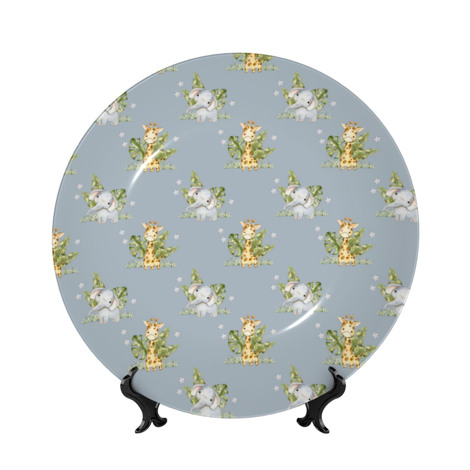 Wukai Baby Elephant Giraffe Print Decorative Plate for Display,Bone ...