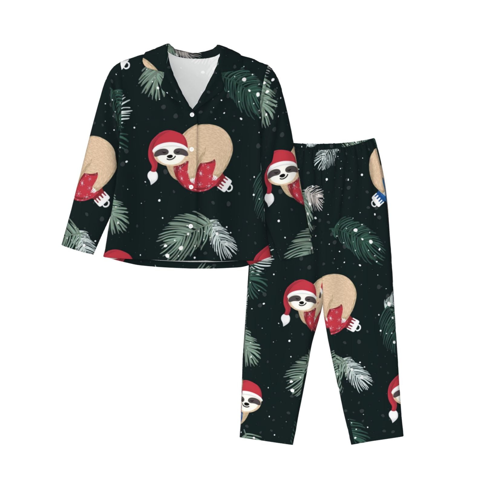 Wukai Baby Sloths Sleeping Print Women's Pajama Set - Soft Long Sleeve ...