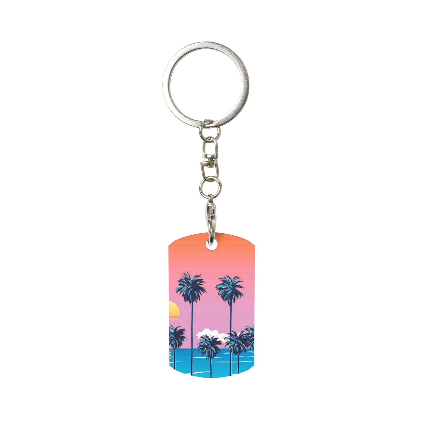 Wukai Beach with Palm Trees Print Rectangular Metal Keychain: Sleek and ...
