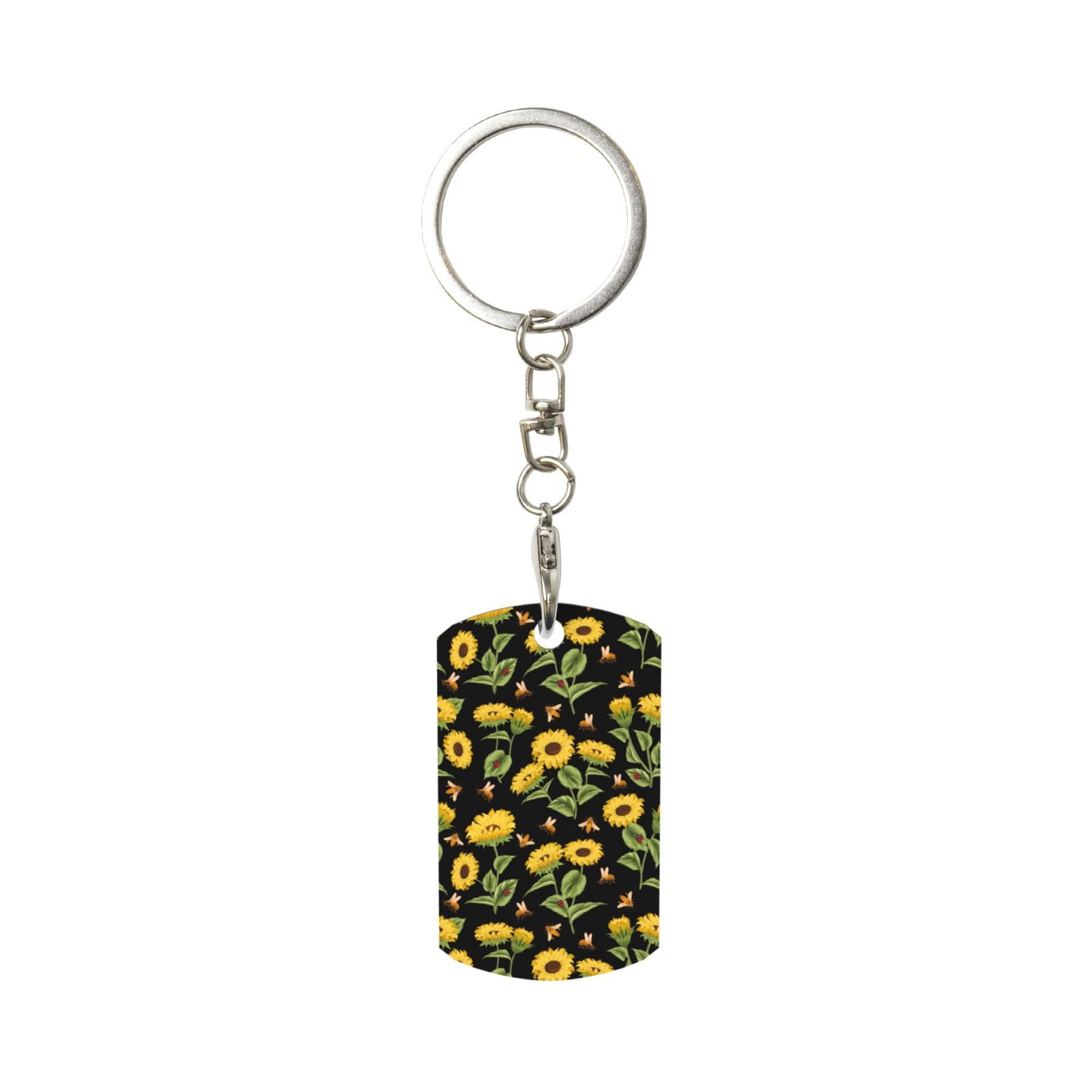 Wukai Bees and Sunflowers Print Rectangular Metal Keychain: Sleek and ...