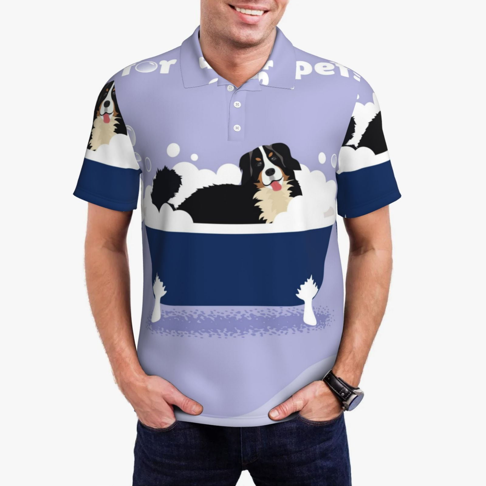 Wukai Bernese Mountain Dog Sitting Bath Tub Men’s Polo Shirts Sleeve ...