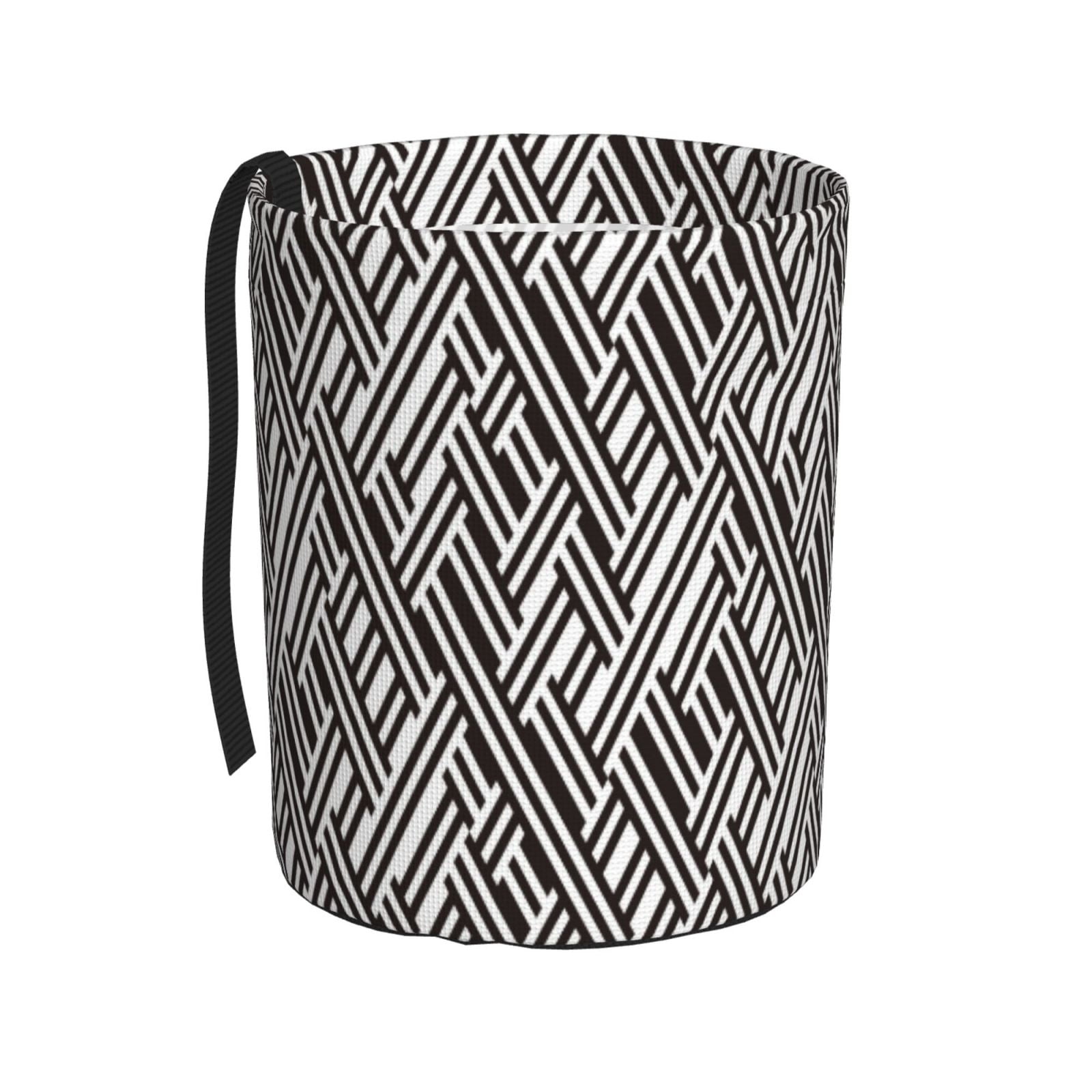 Wukai Black White Stripes Print Car Trash Can - Easy to Clean Hanging ...