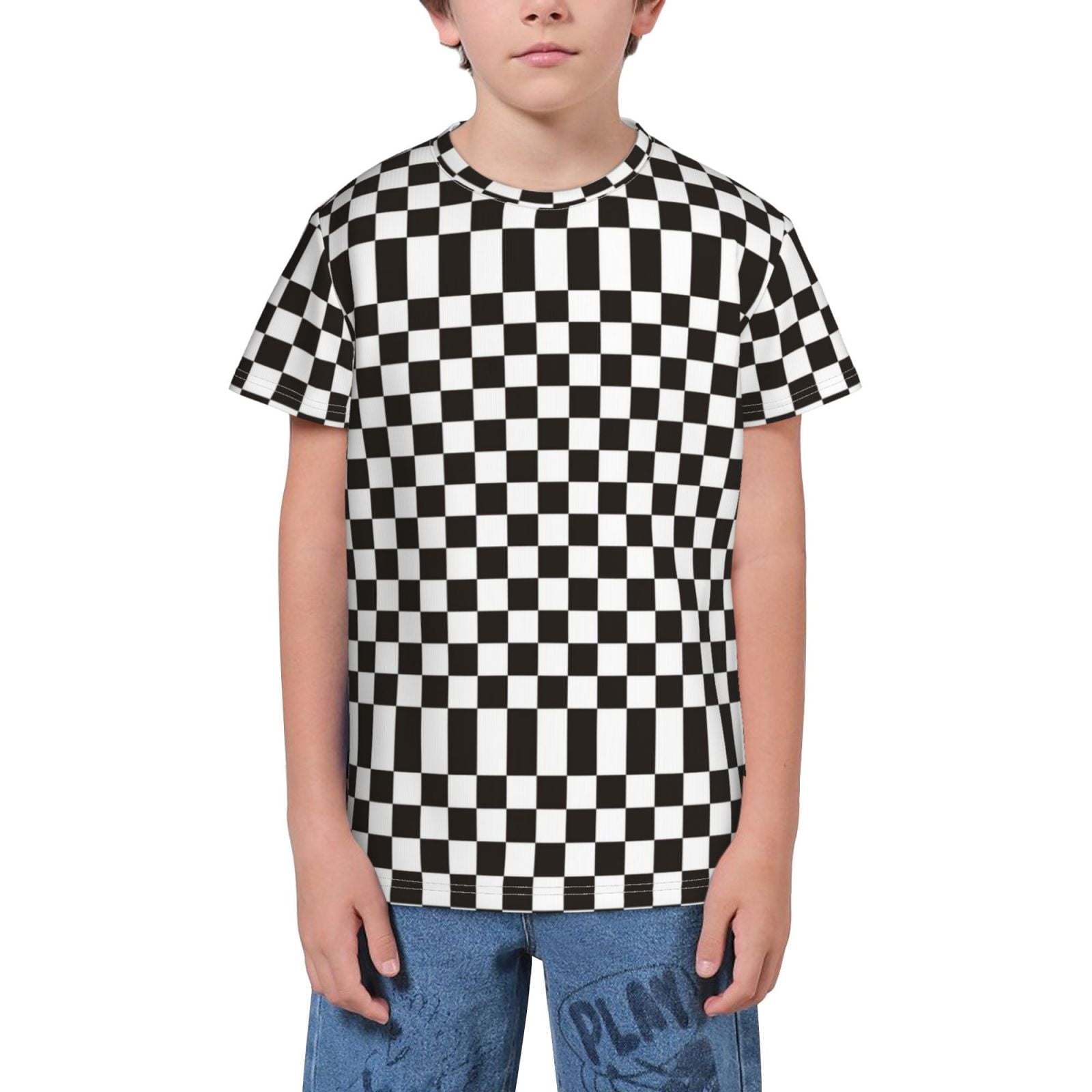 Wukai Black and White Checkerboard Youth Unisex Short Sleeve T-Shirt ...