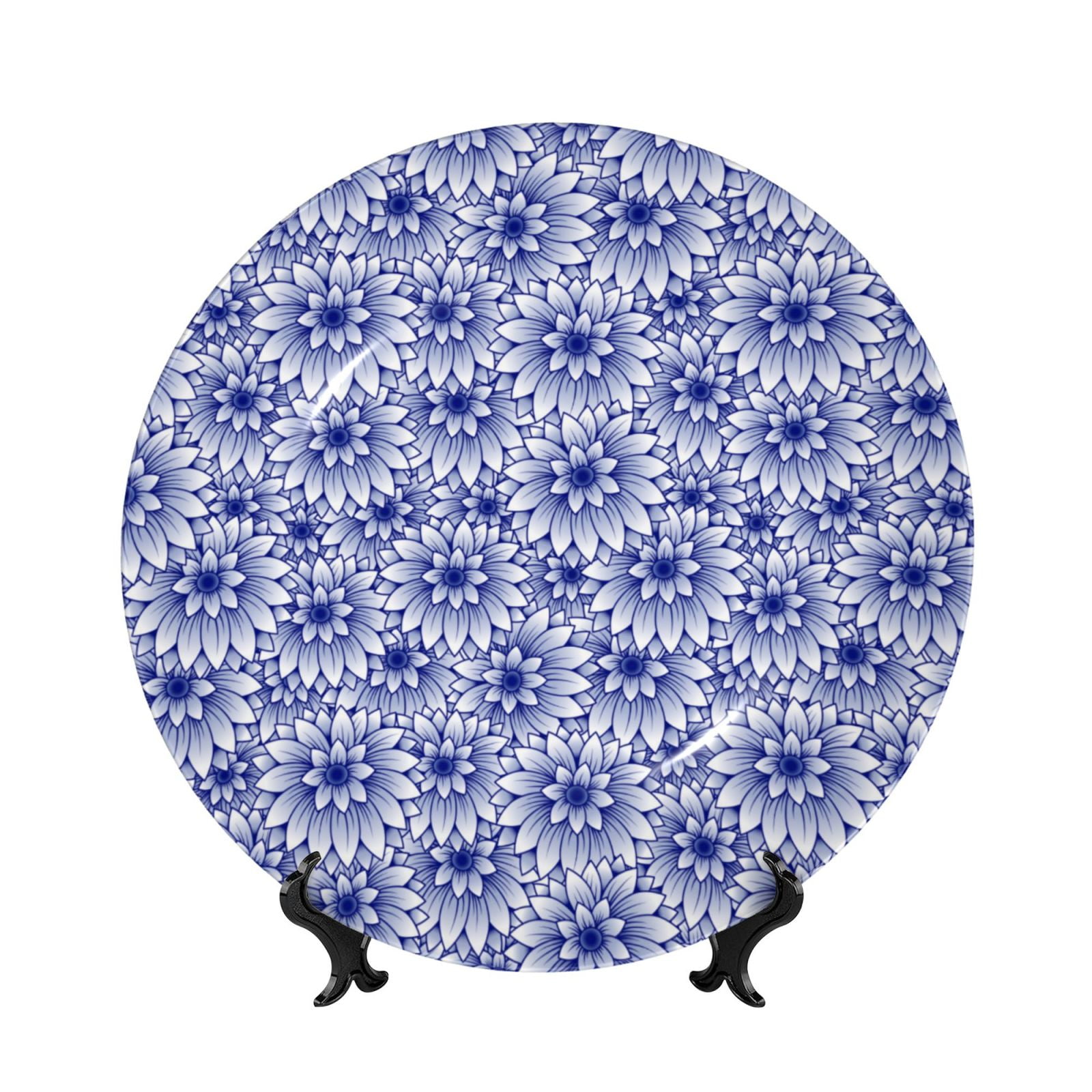 Wukai Blue And White Flowers Print Decorative Plate for Display,Bone ...