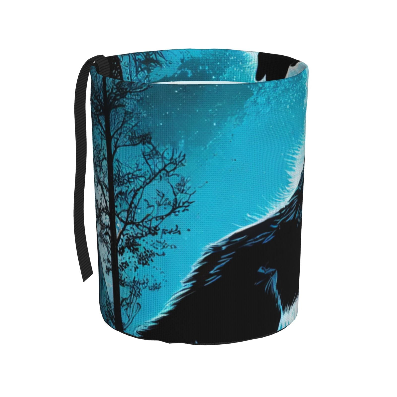 Wukai Blue Full Moon Wolf Print Car Trash Can - Easy to Clean Hanging ...