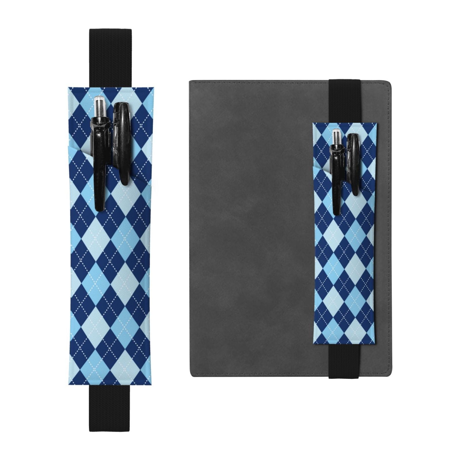 Wukai Blue Squares Adjustable Elastic Band Leather Pen Holder,Pencil ...