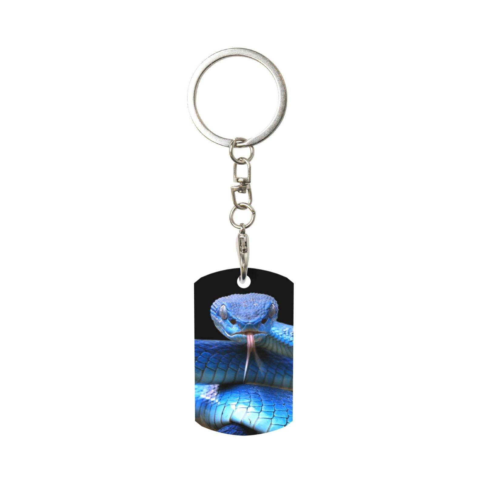 Wukai Blue Viper Snake Print Rectangular Metal Keychain: Sleek and ...