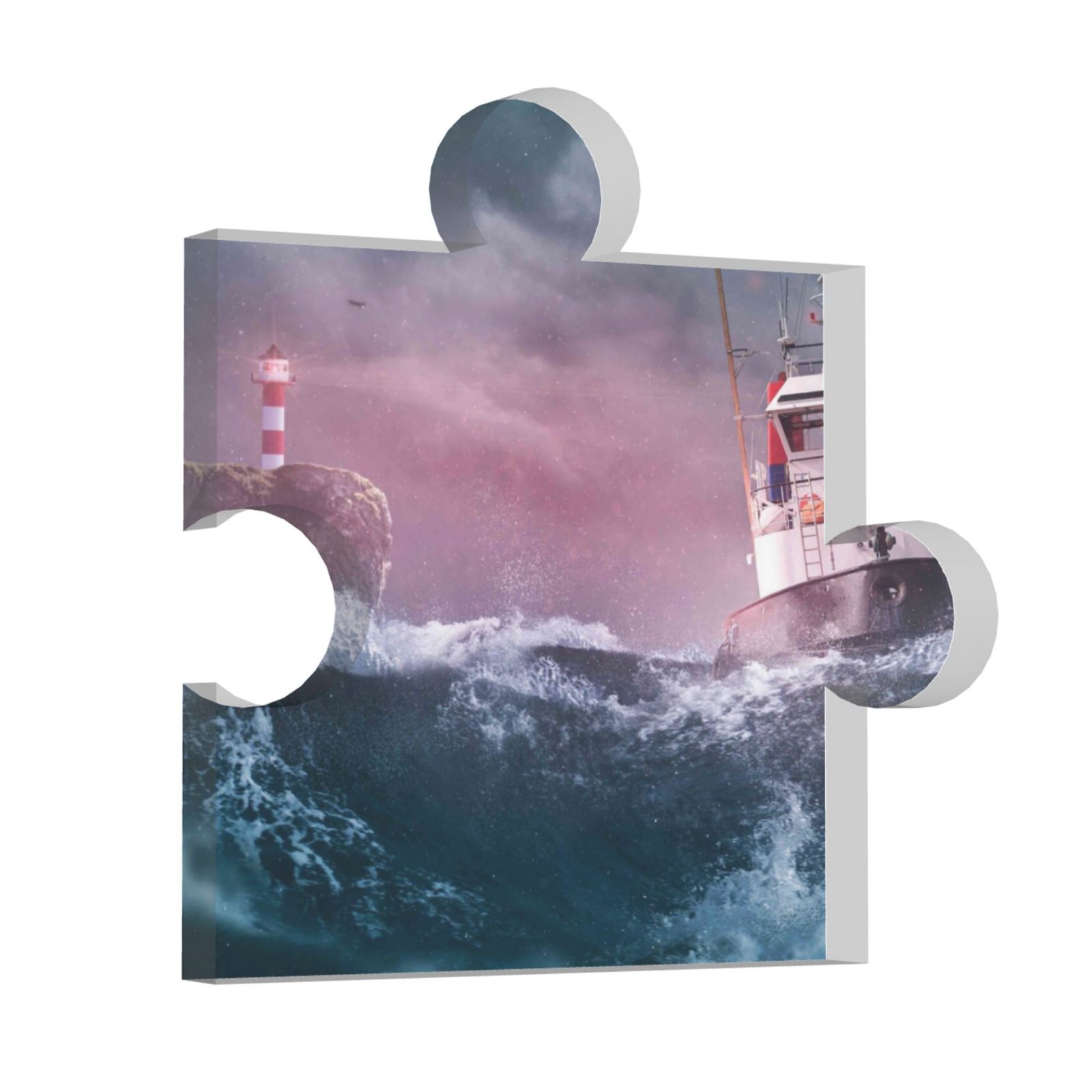 Wukai Boat Lighthouse Storm Waves Print Elegant Acrylic Gift ...