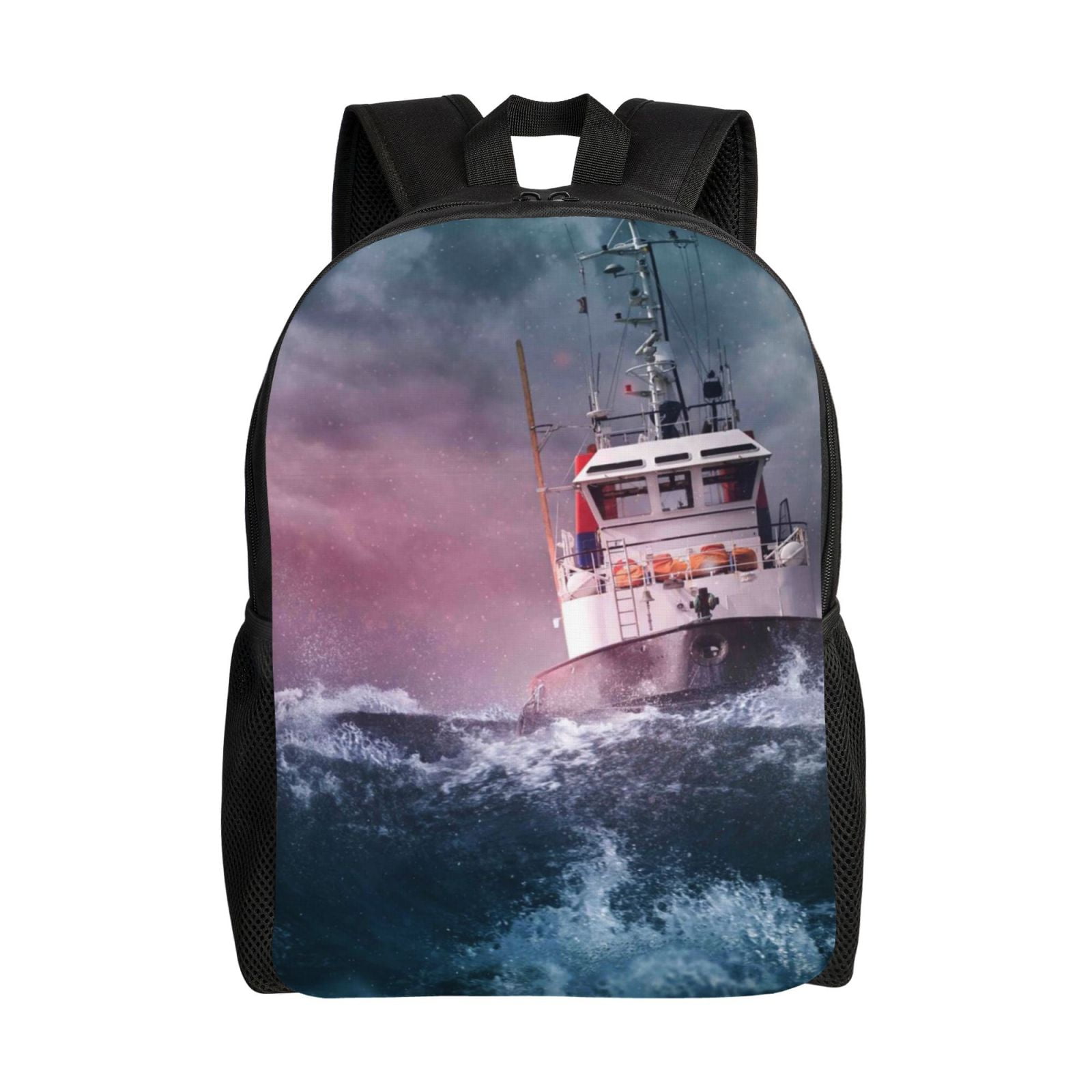 Wukai Boat Lighthouse Storm Waves Travel Laptop Backpack - Waterproof ...