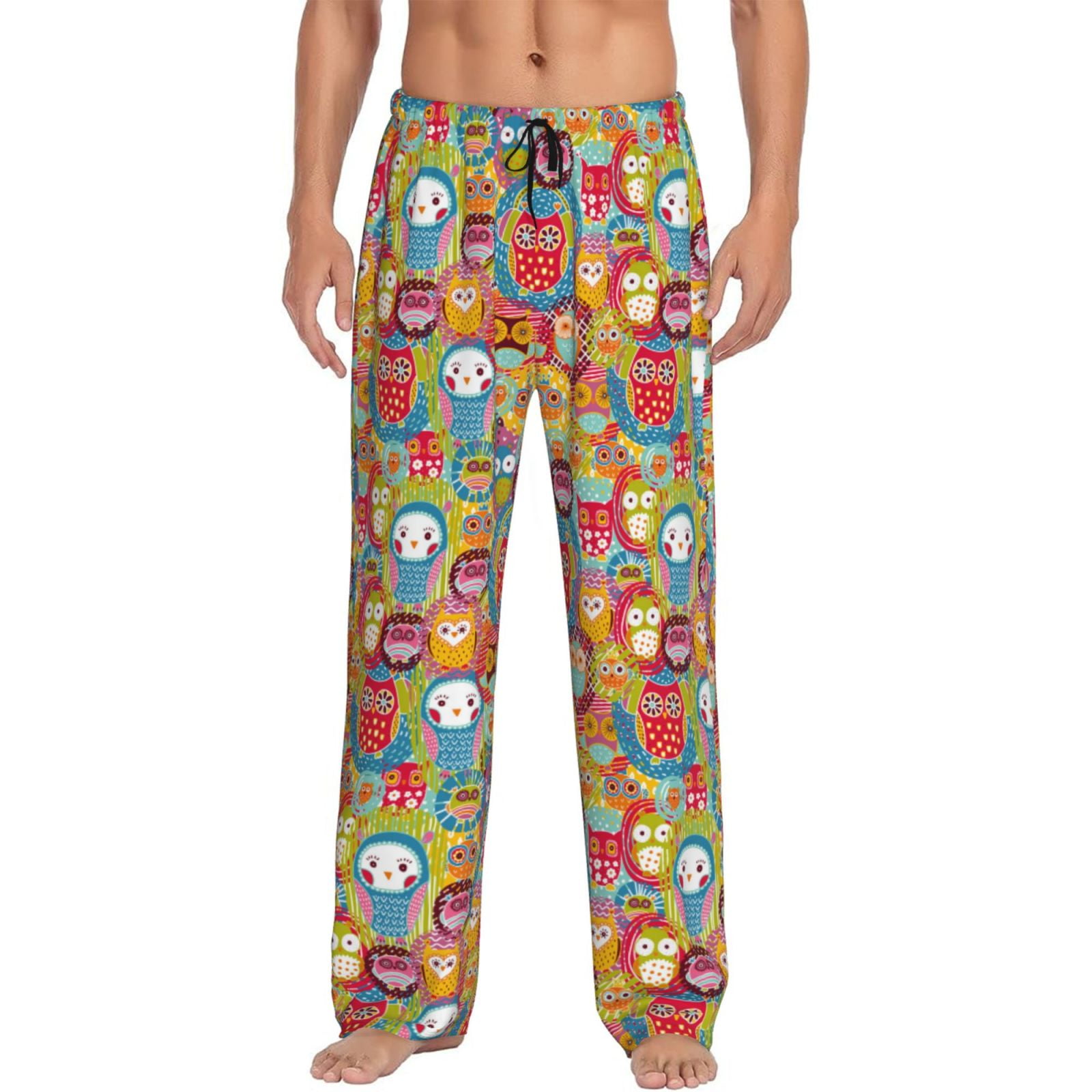 Wukai Boho Cute Owls Mens PJ Pajama Pants|Sleepwear Plaid PJs with ...