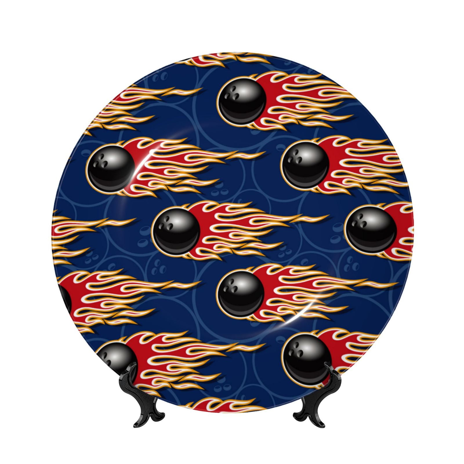 Wukai Bowling Ball And Flame Print Decorative Plate for Display,Bone ...