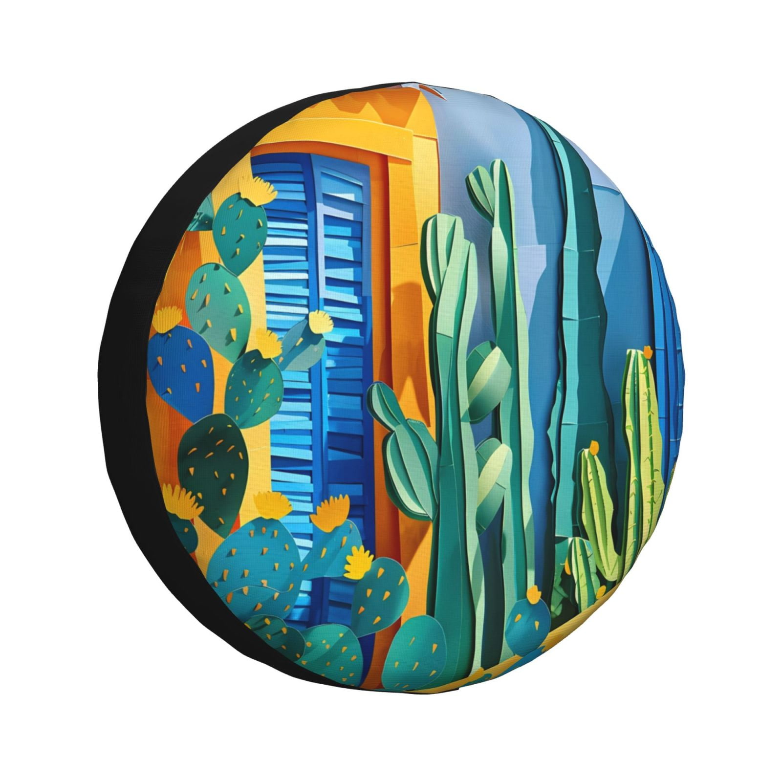 Wukai Bright Paper Cactus Scene Print Spare Tire Cover for RV Trailer ...