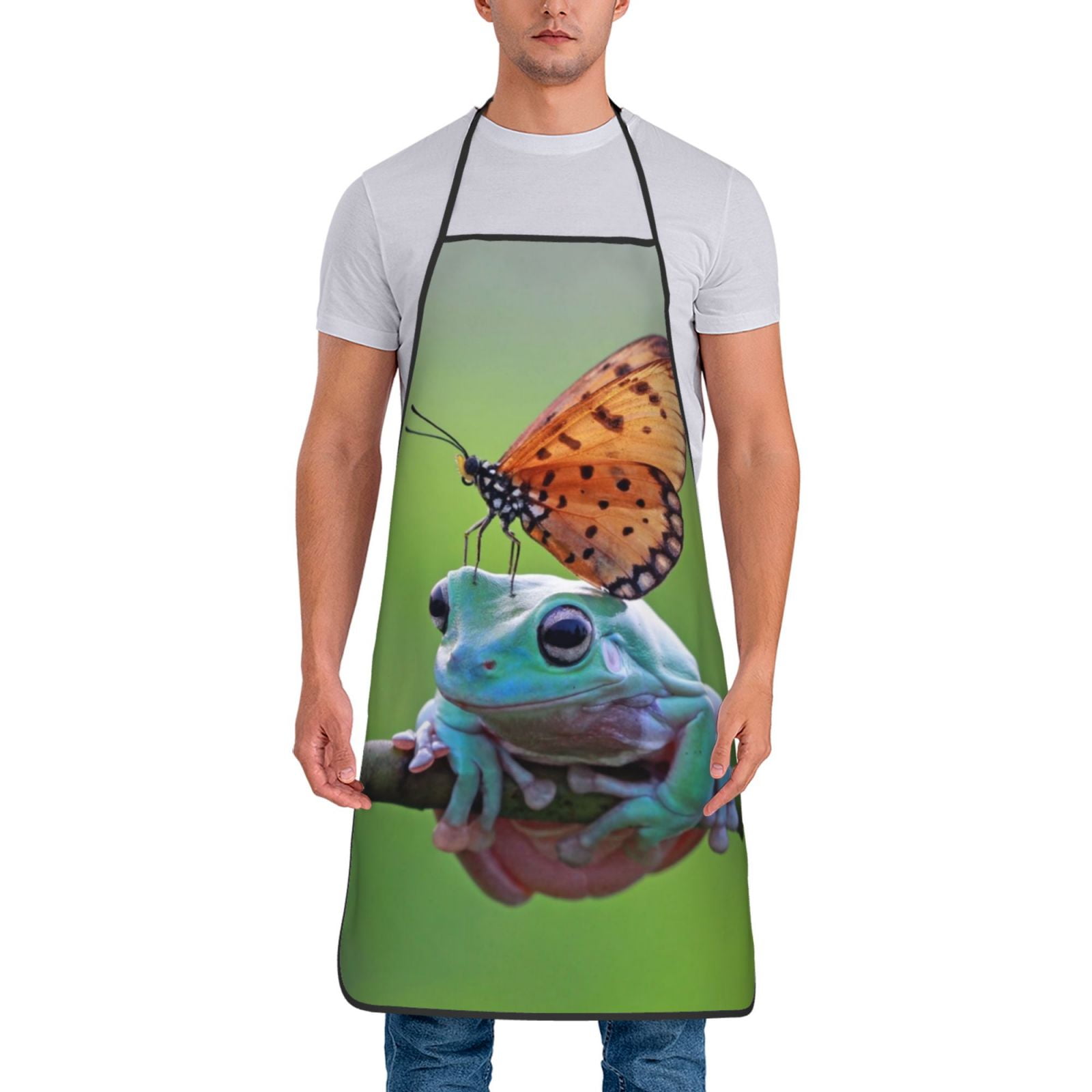Wukai Butterfly Landing On Head Dumpy Frog Print Aprons Adjustable Bib ...