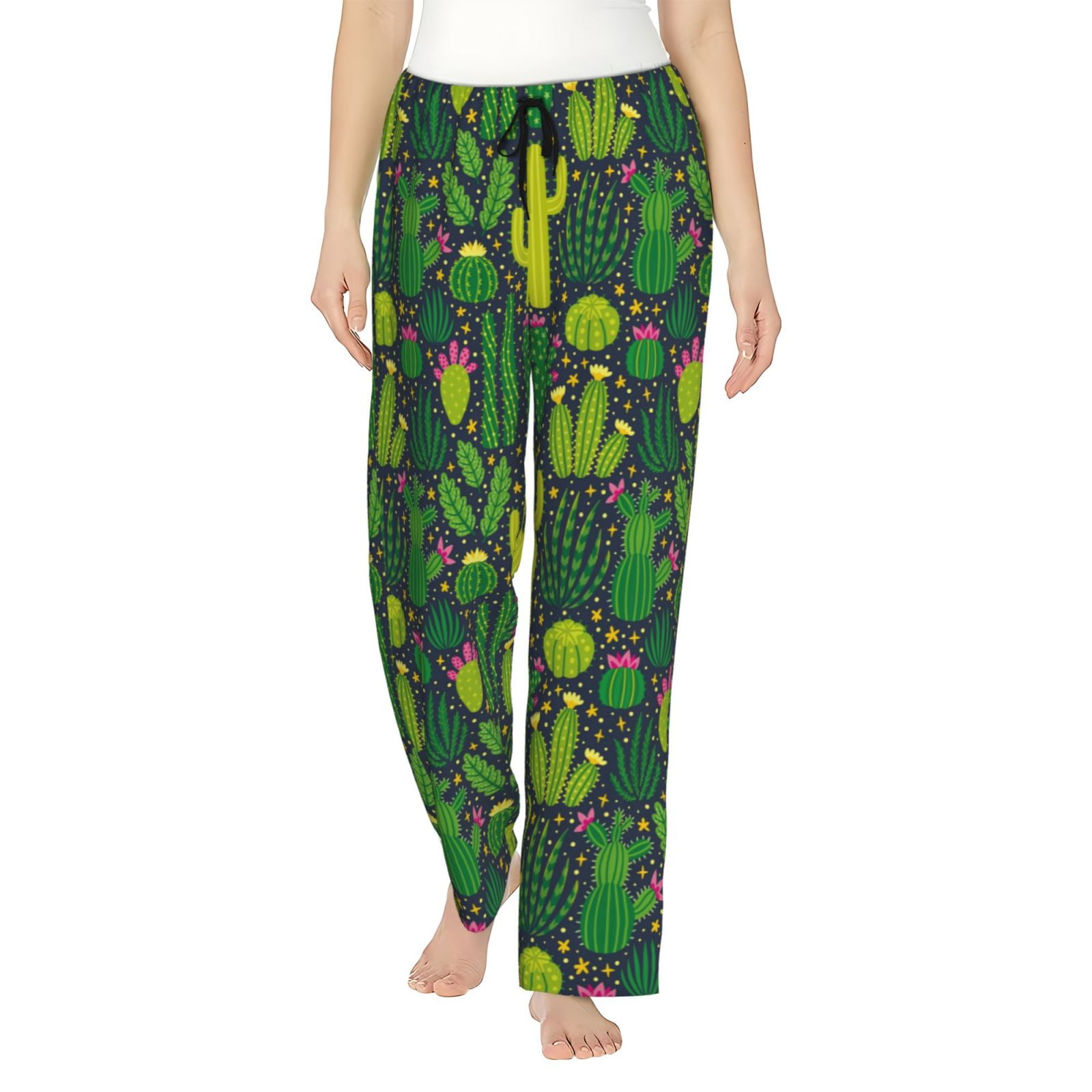 Wukai Cactus 1 Women Pajama Pants Comfy Stretch Drawstring Palazzo Wide ...
