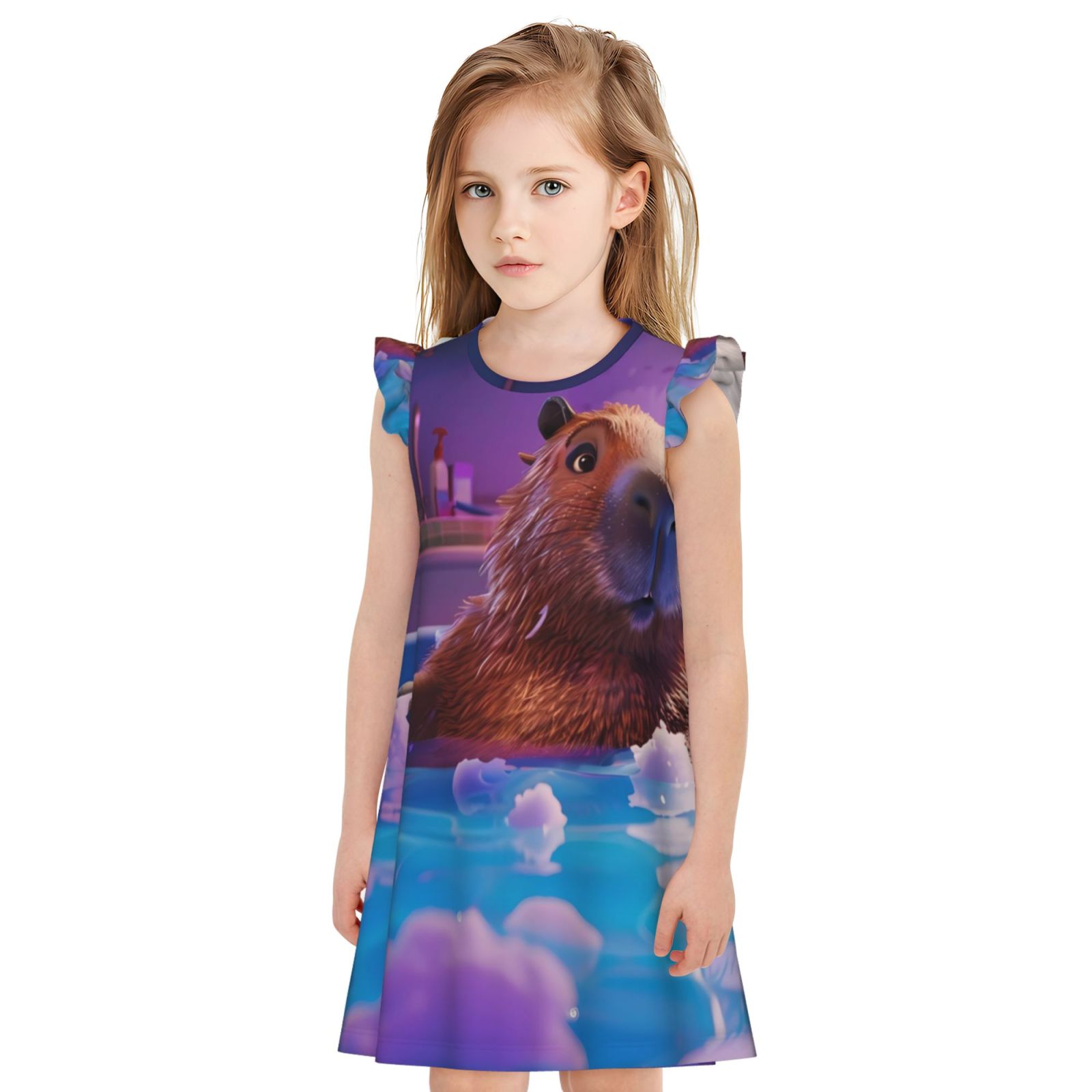 Wukai Capybara Bathtub Fun Print Girls Nightgowns Pajamas Dress,Soft ...