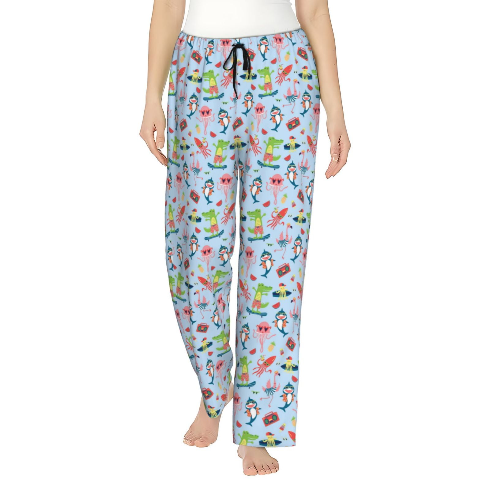 Wukai Cartoon Animals Women Pajama Pants Comfy Stretch Drawstring ...