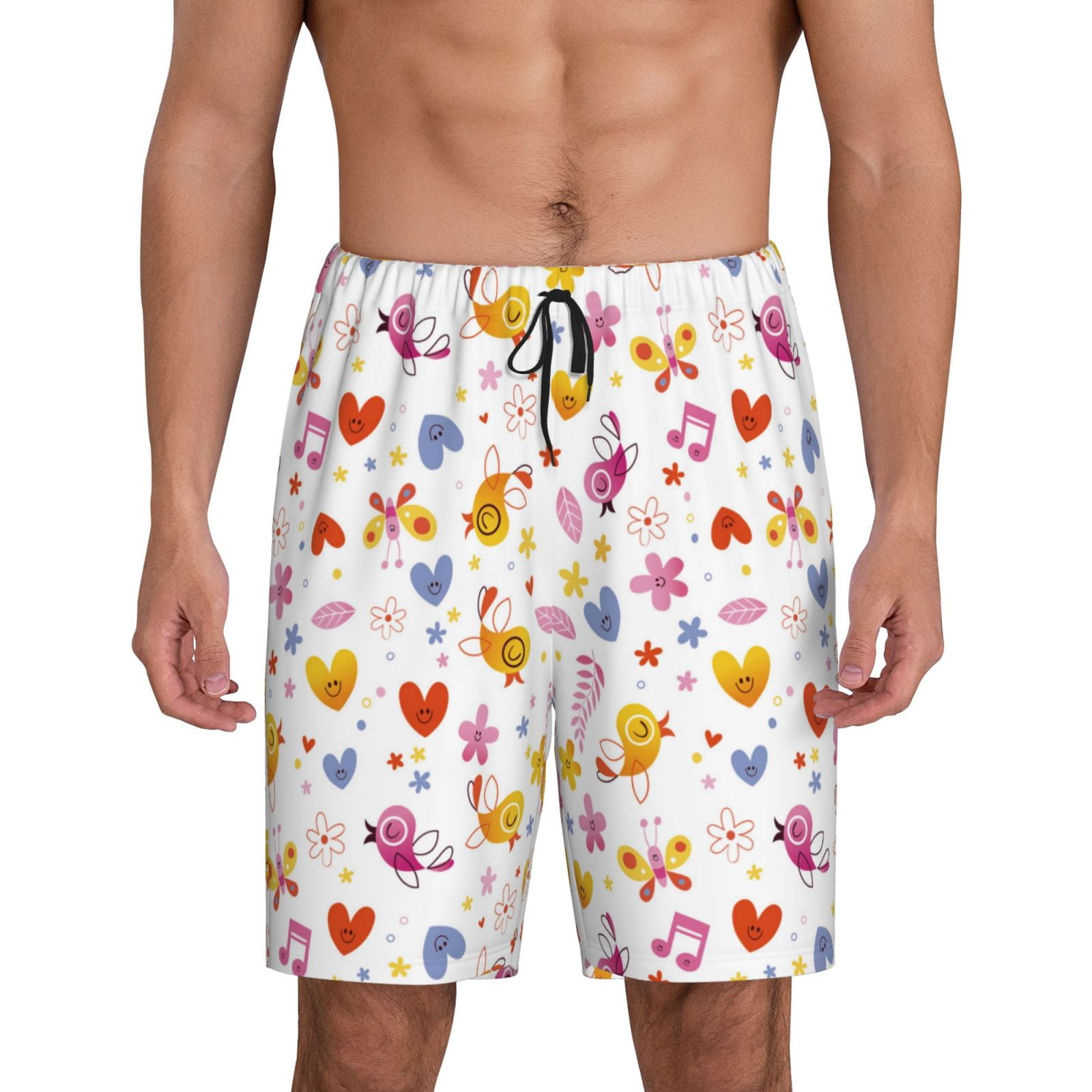 Wukai Cartoon Birds & Flowers Men’s Short Pajama Pants With Pockets ...