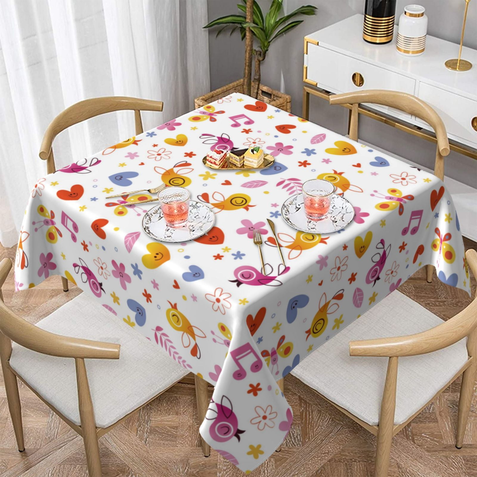 Wukai Cartoon Birds & Flowers Waterproof Tablecloth for Kitchen Dining ...