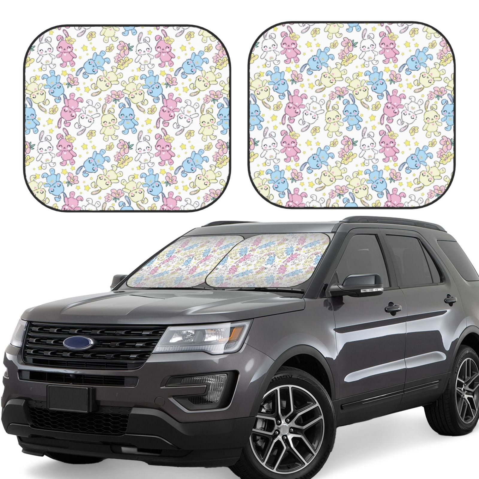Wukai Cartoon Bunny Print Windshield Sun Shade, Car Front Window Shades ...