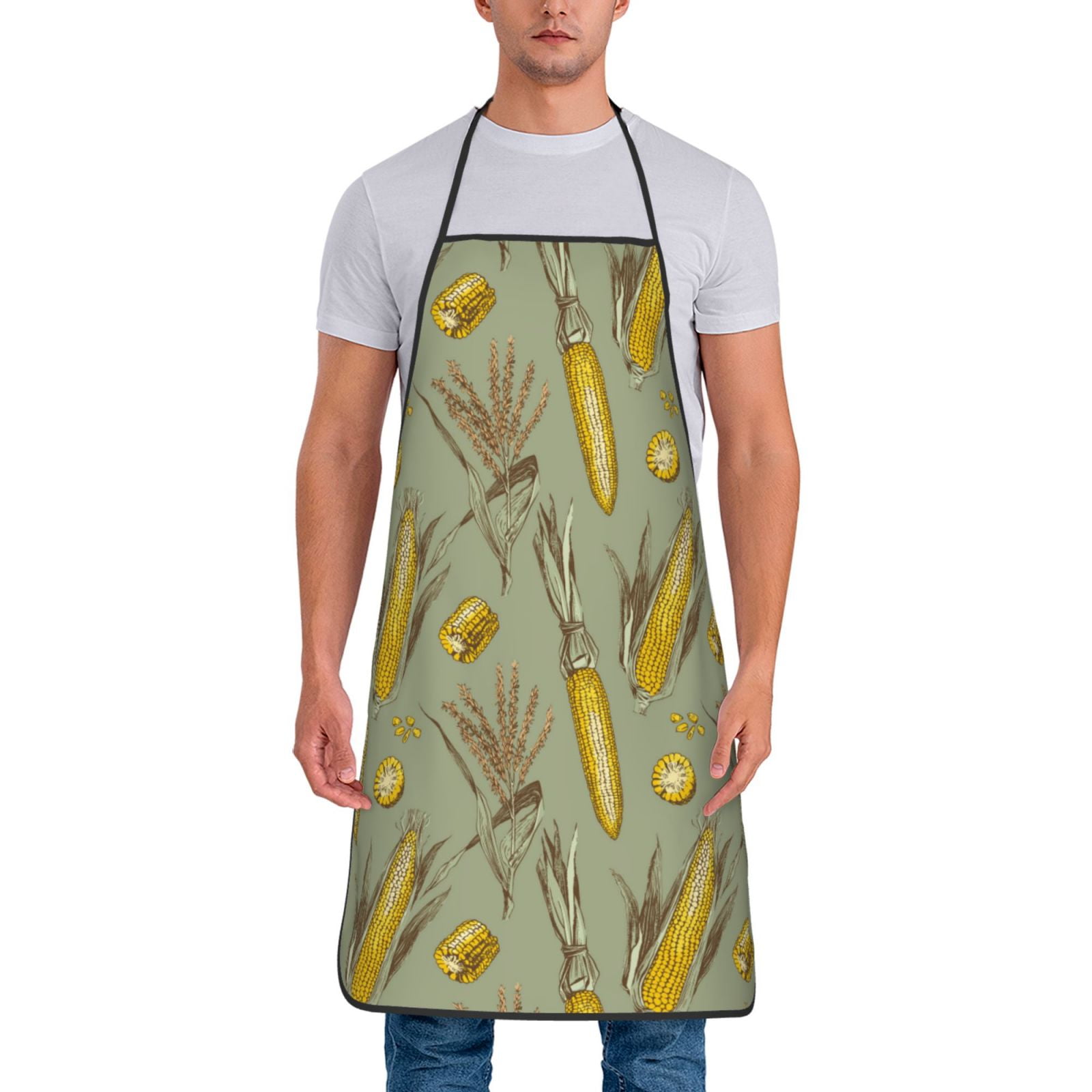 Wukai Cartoon Corn and Wheat Print Aprons Adjustable Bib Aprons Cooking ...