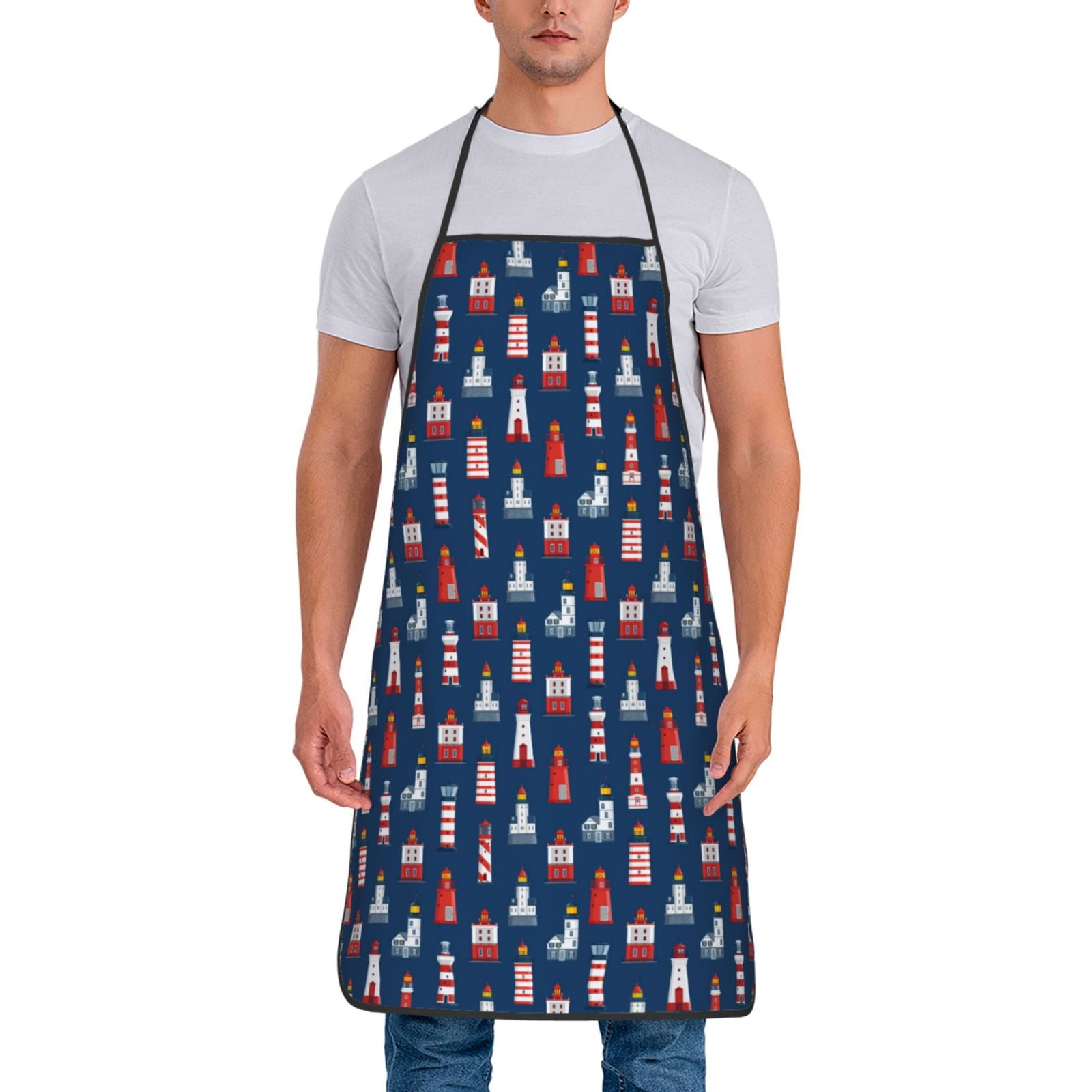 Wukai Cartoon Lighthouse Print Aprons Adjustable Bib Aprons Cooking ...