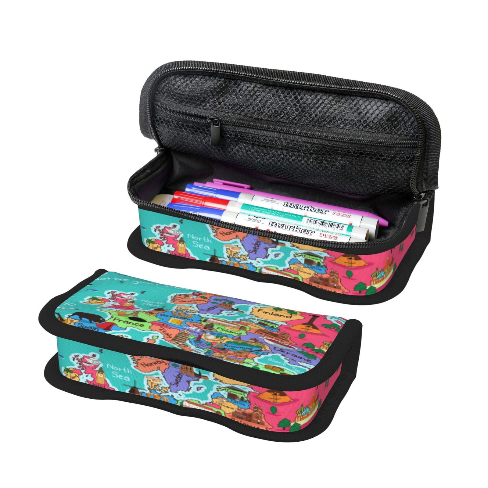 Wukai Cartoon Map Of Europe Print Big Capacity Pencil Case, Upgraded ...