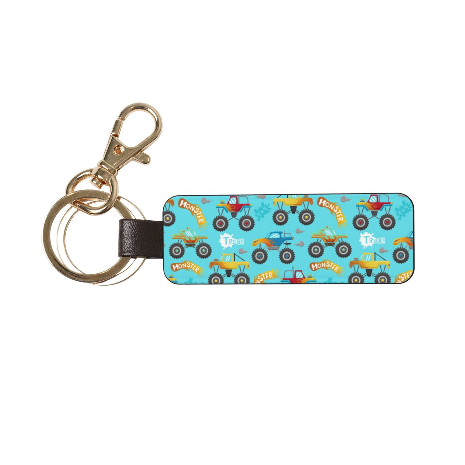 Wukai Cartoon Monster Truck Print Leather Car Keychain, Universal Key ...