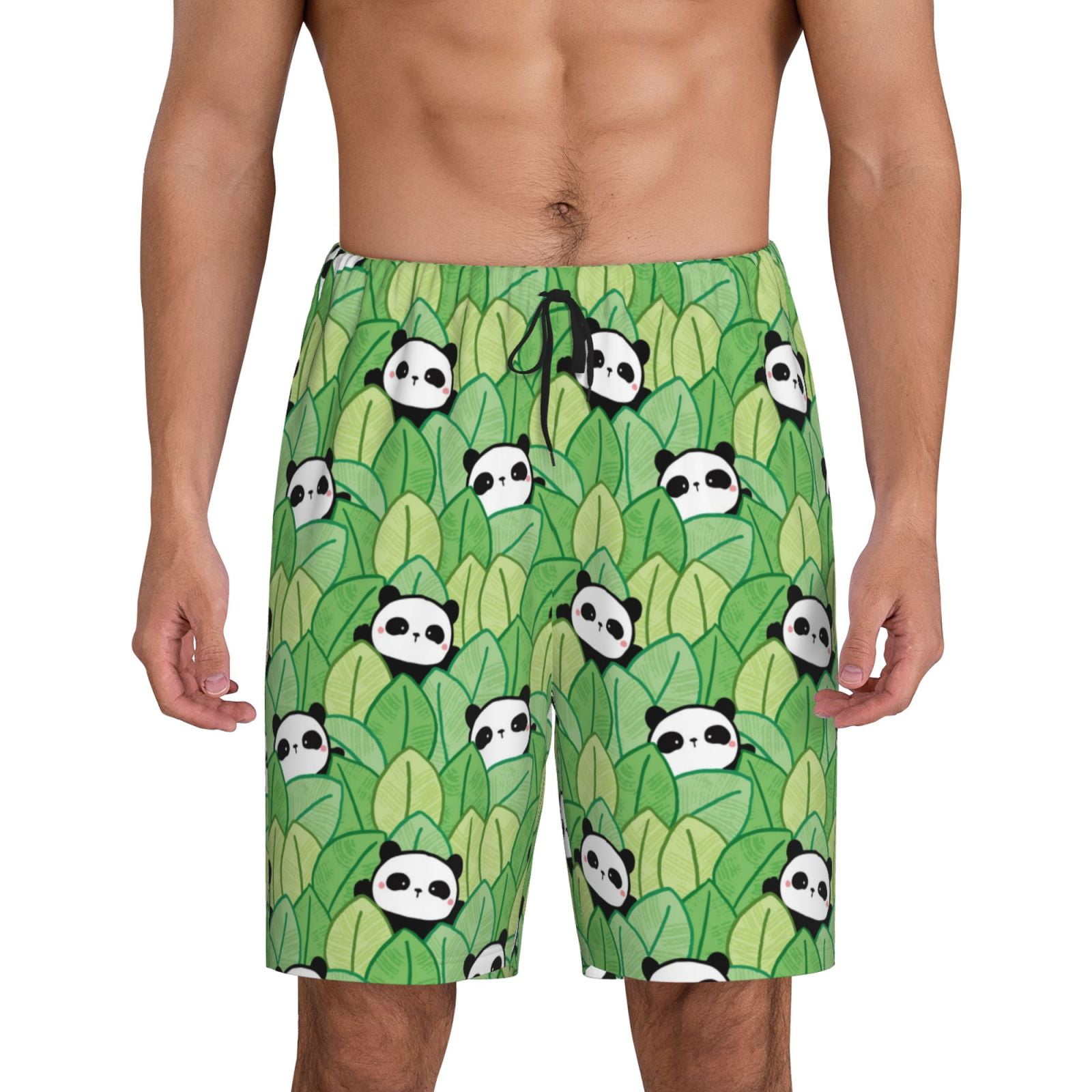 Wukai Cartoon Panda And Leaf 1 Men’s Short Pajama Pants With Pockets ...