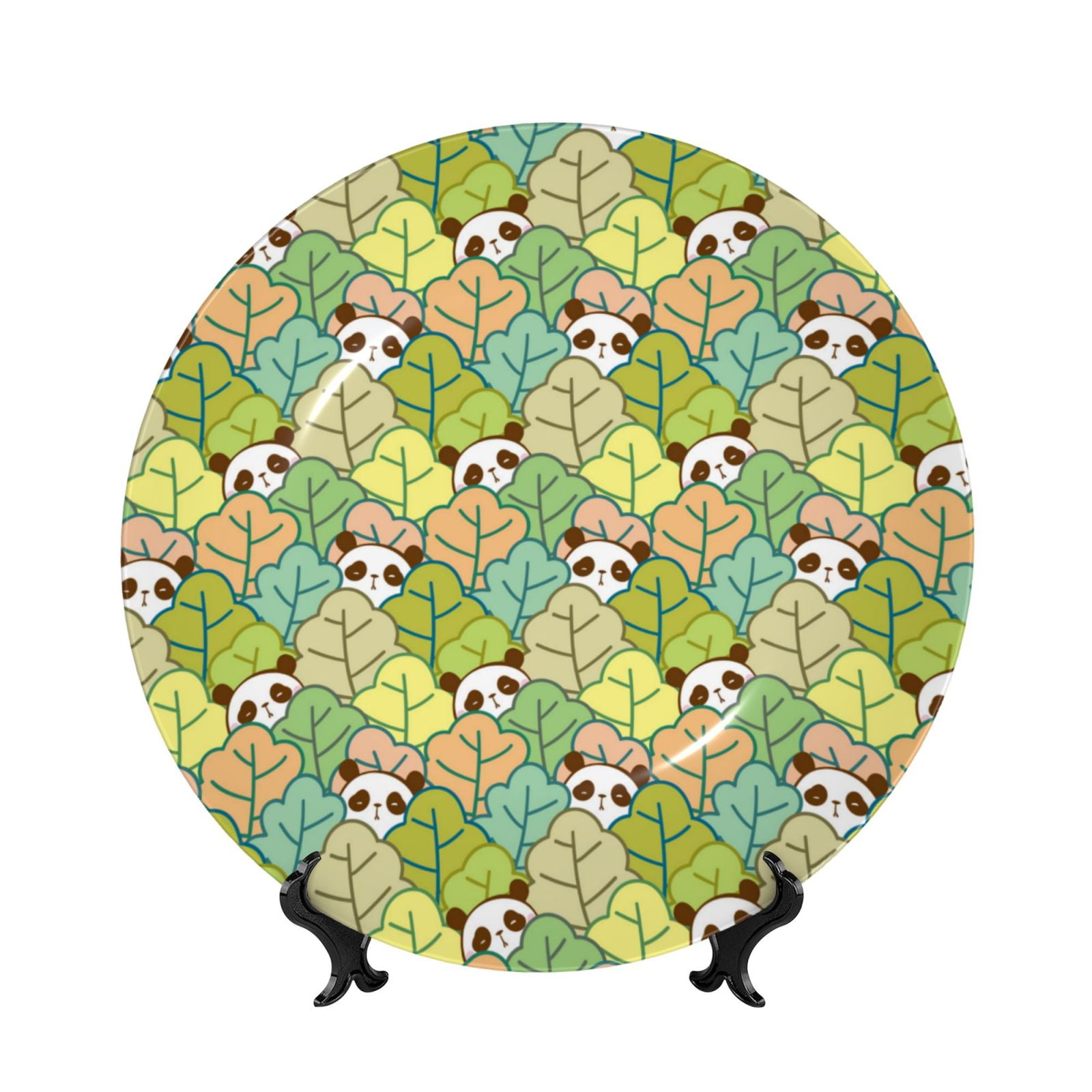 Wukai Cartoon Panda And Leaf Print Decorative Plate for Display,Bone ...