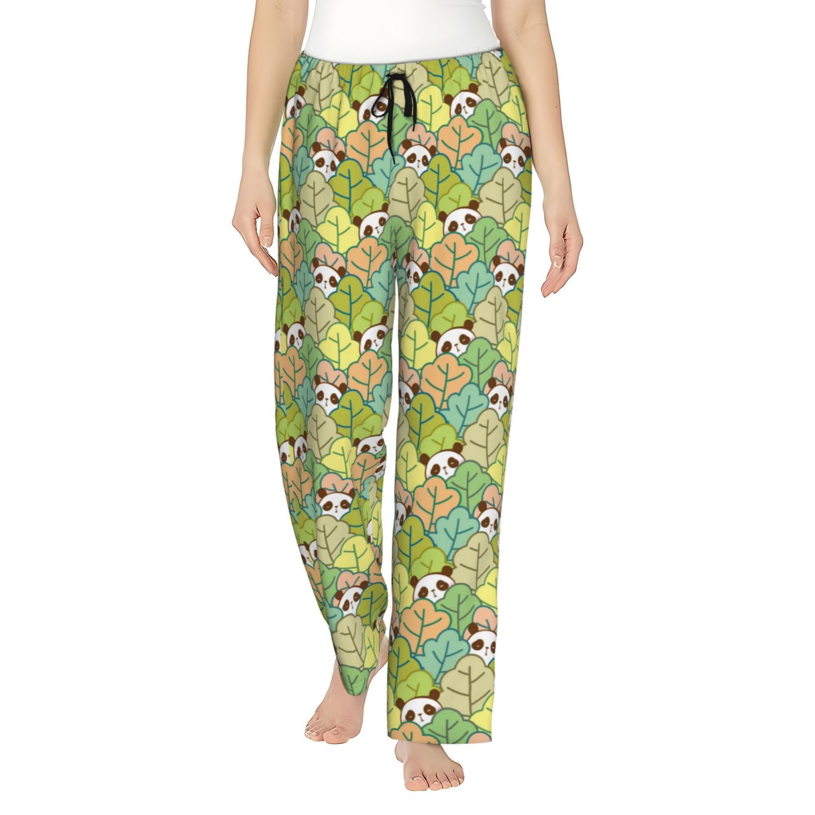 Wukai Cartoon Panda And Leaf Women Pajama Pants Comfy Stretch ...