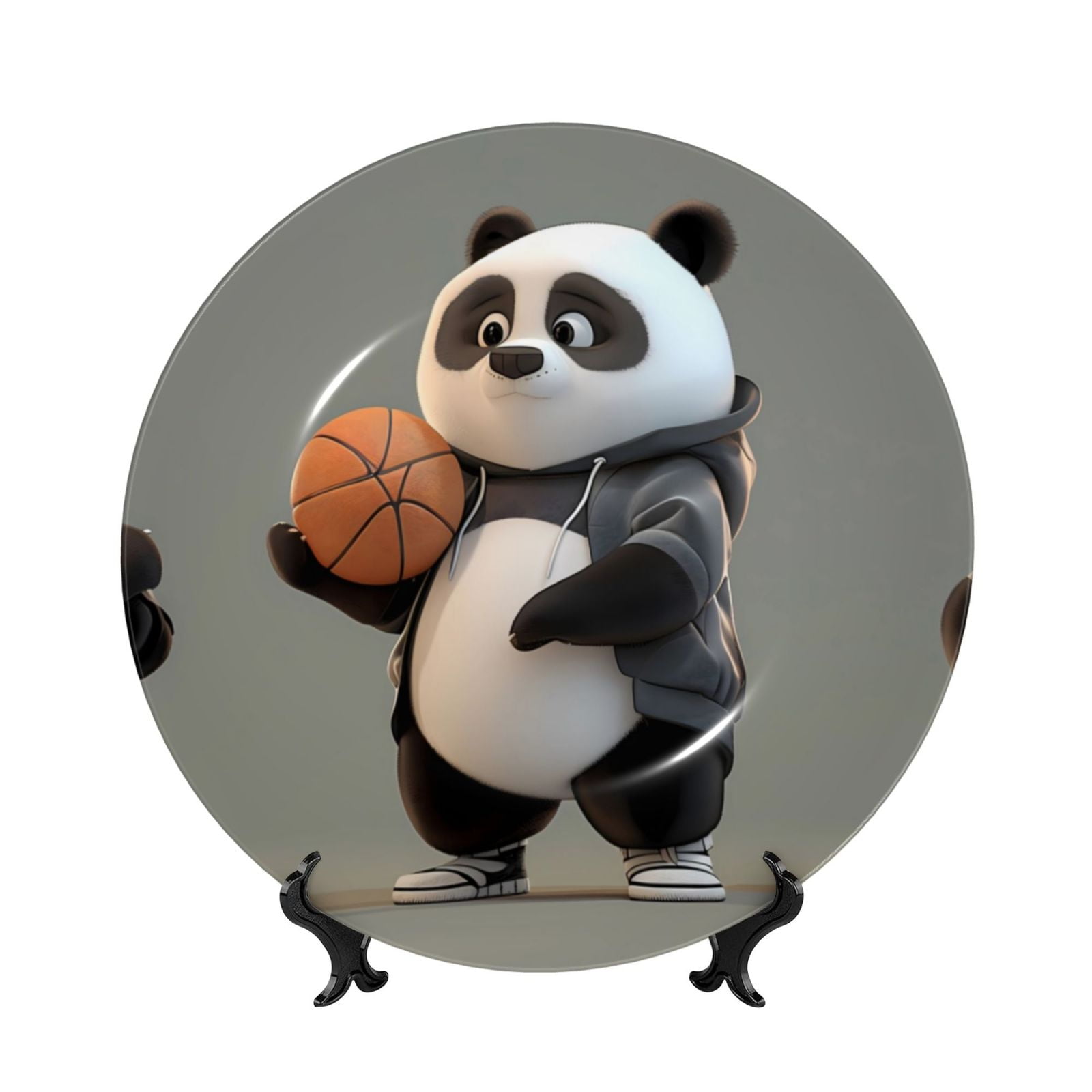 Wukai Cartoon Pandas Basketball Print Decorative Plate for Display,Bone ...