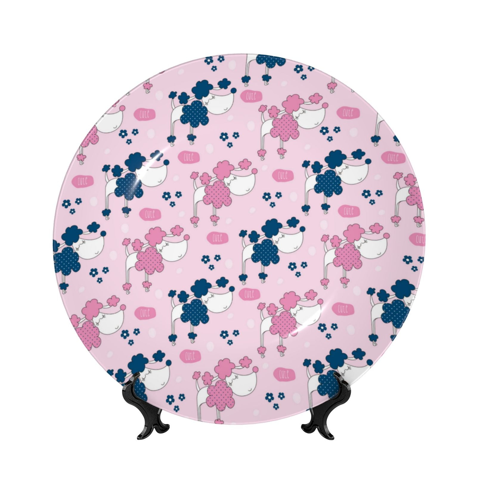 Wukai Cartoon Poodle Dog Print Decorative Plate for Display,Bone China ...