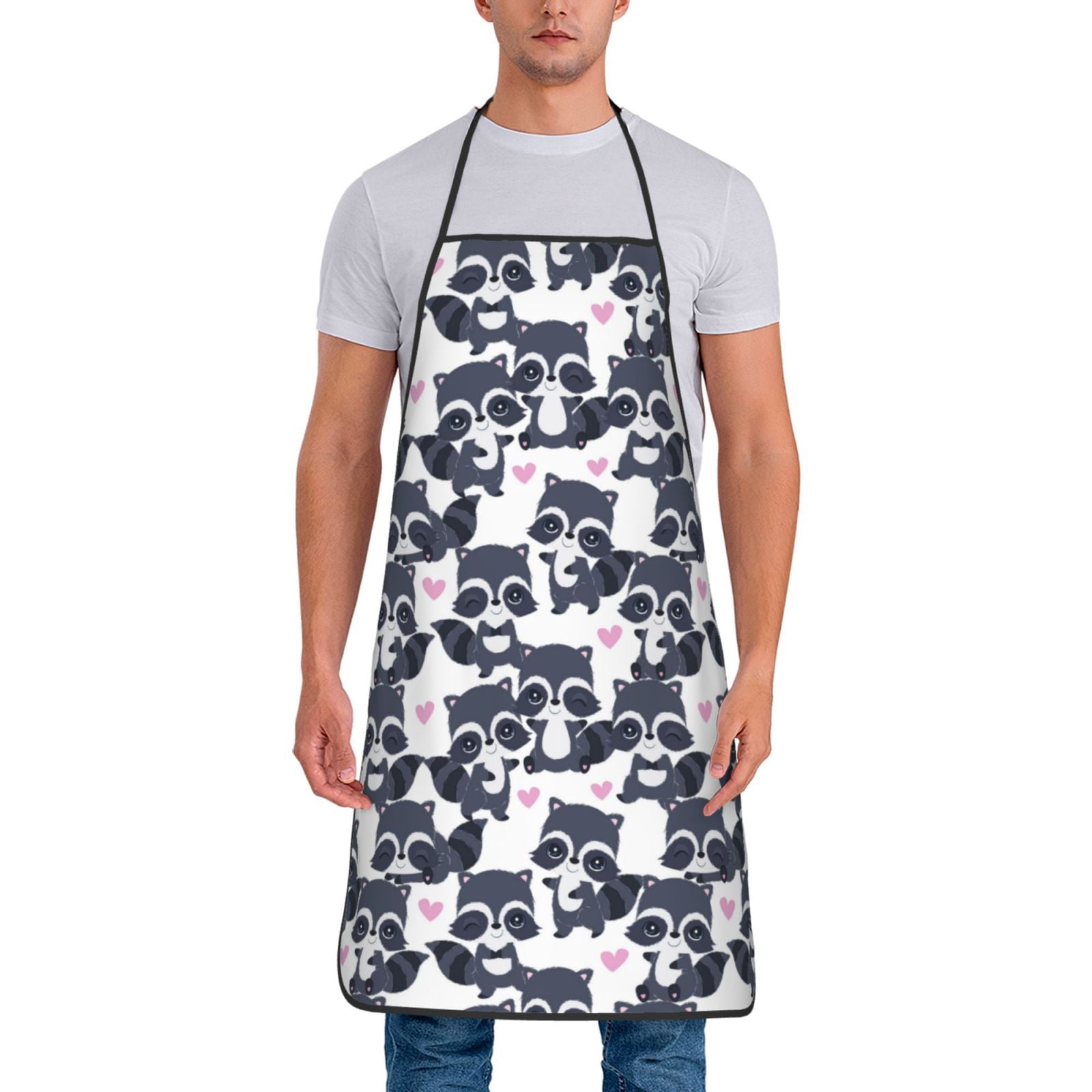 Wukai Cartoon Raccoon Print Aprons Adjustable Bib Aprons Cooking ...