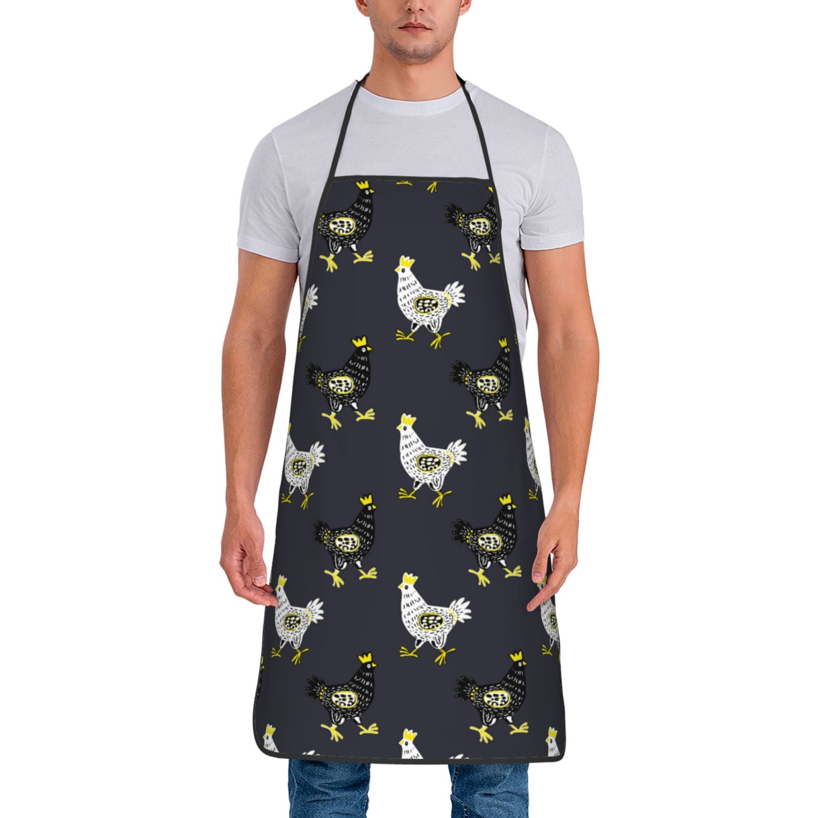 Wukai Cartoon Rooster Print Aprons Adjustable Bib Aprons Cooking ...