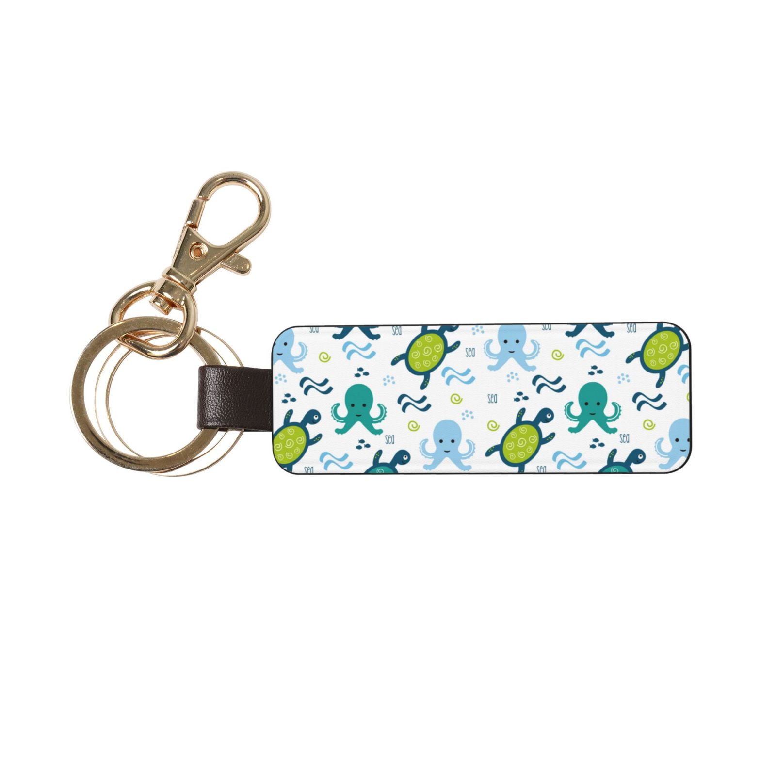 Wukai Cartoon Sea Creatures Print Leather Car Keychain, Universal Key ...