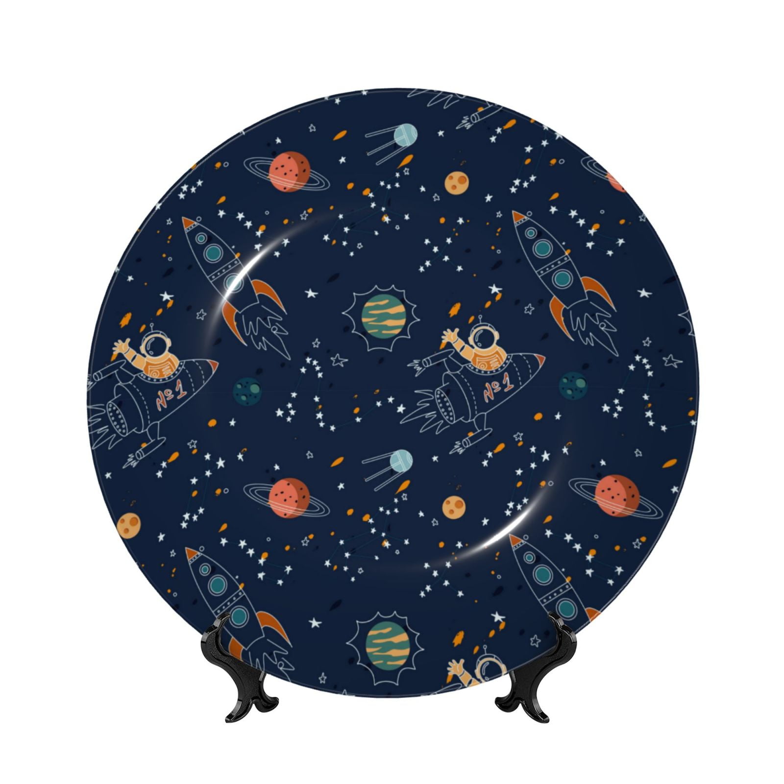 Wukai Cartoon Space Planets Print Decorative Plate for Display,Bone ...