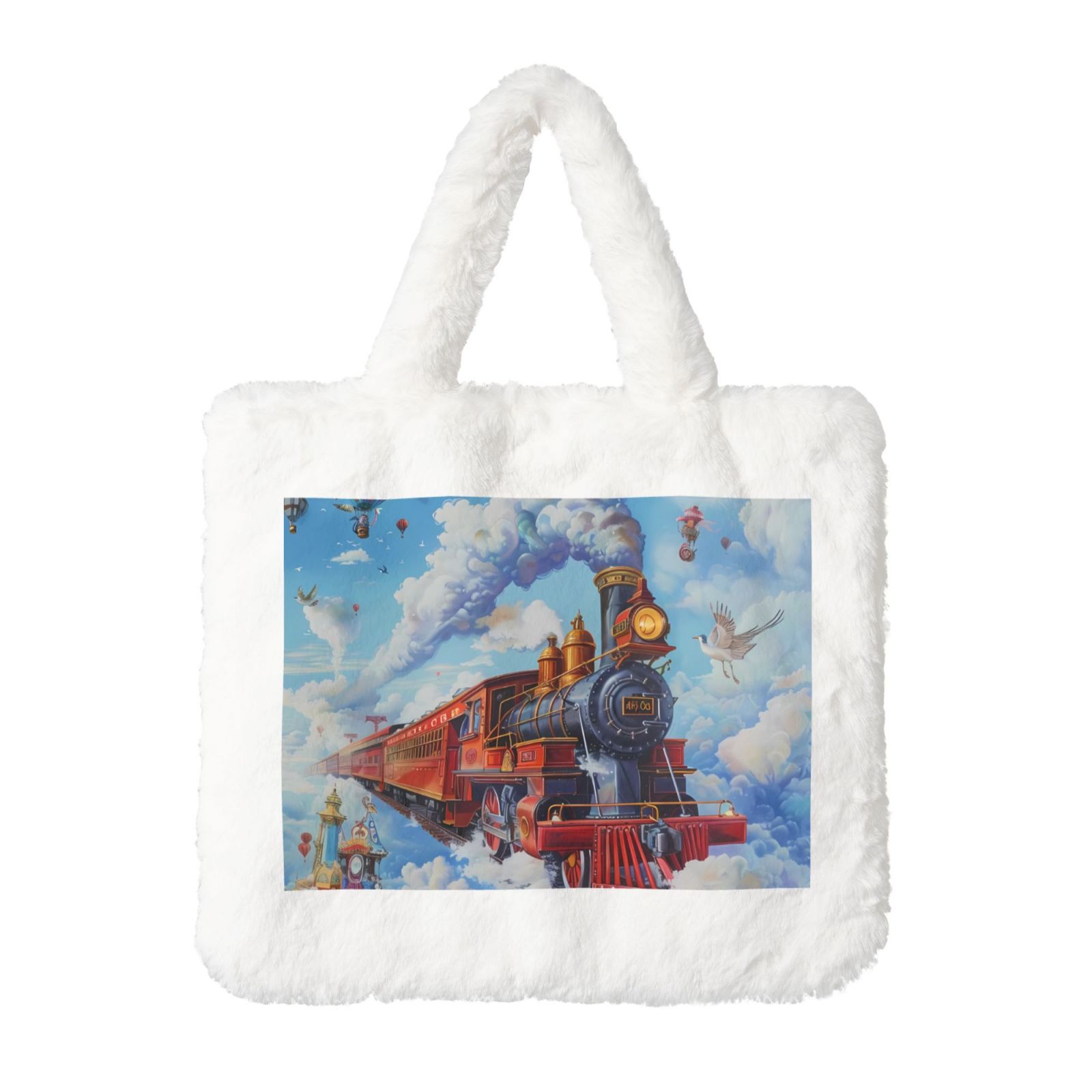 Wukai Cartoon Train Hot Air Balloon Print Plush Underarm Bag, Ladies ...