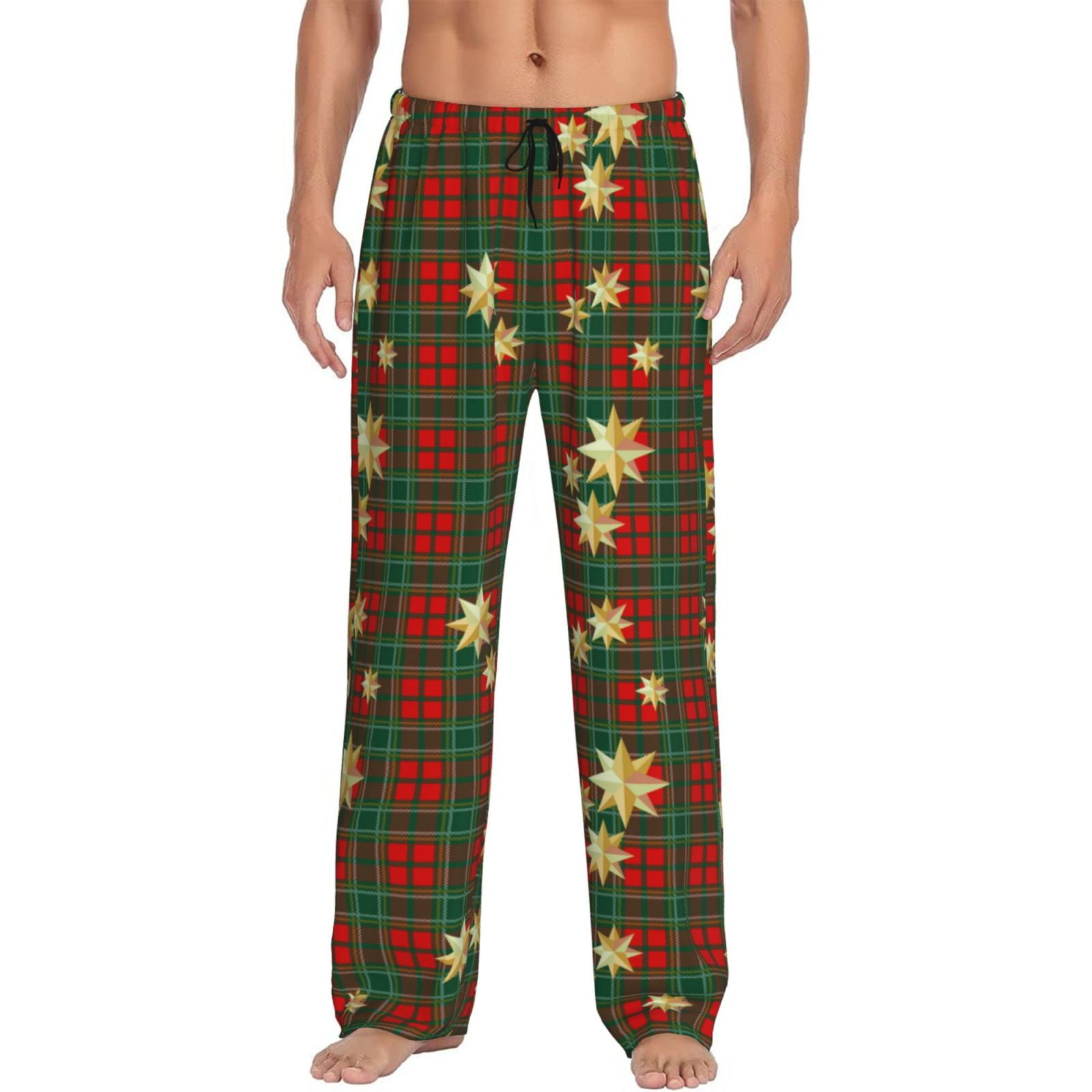 Wukai Checkered With Golden Stars Mens PJ Pajama Pants|Sleepwear Plaid ...